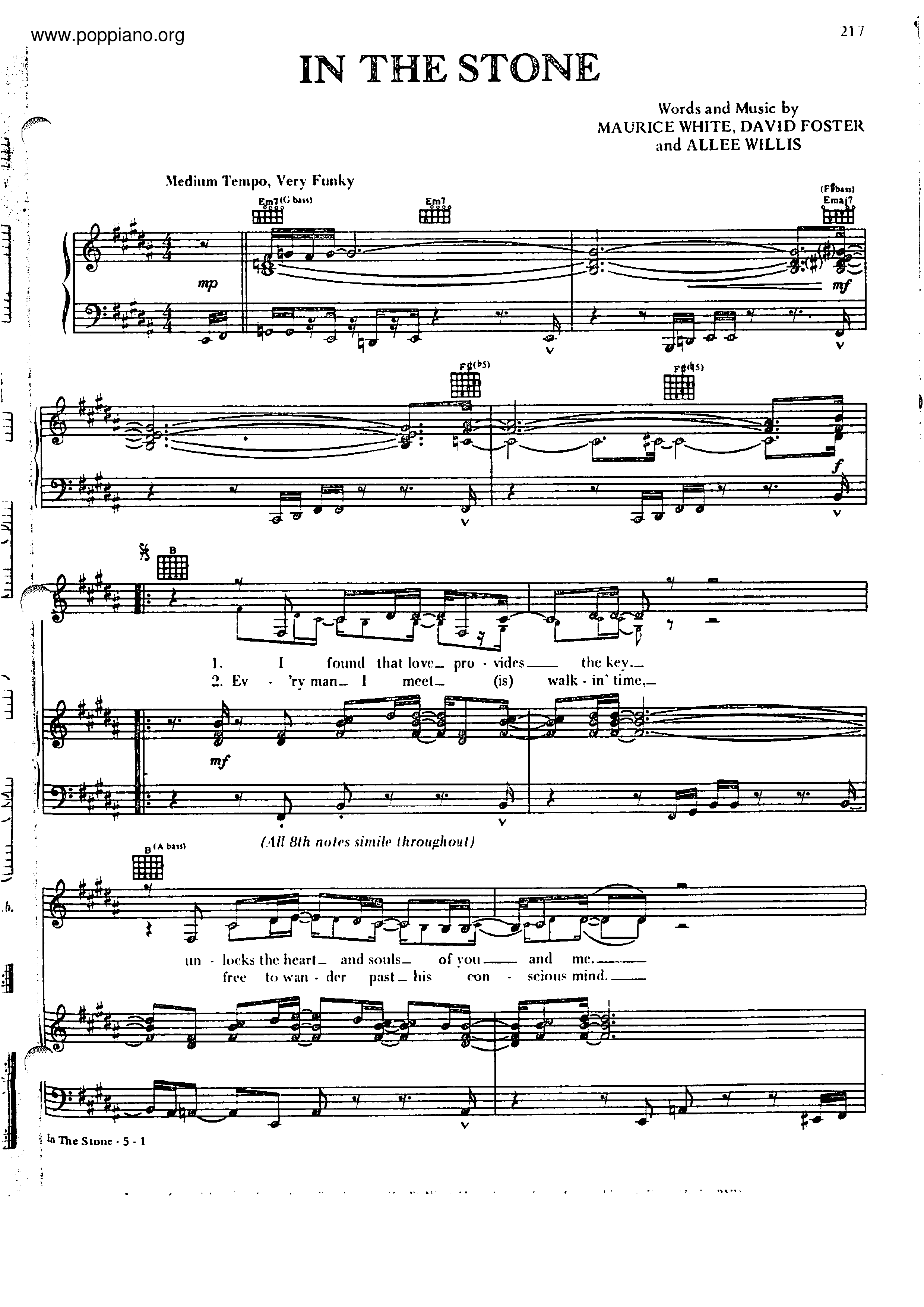 Earth, Wind & Fire-In The Stone Sheet Music pdf, - Free Score Download ★