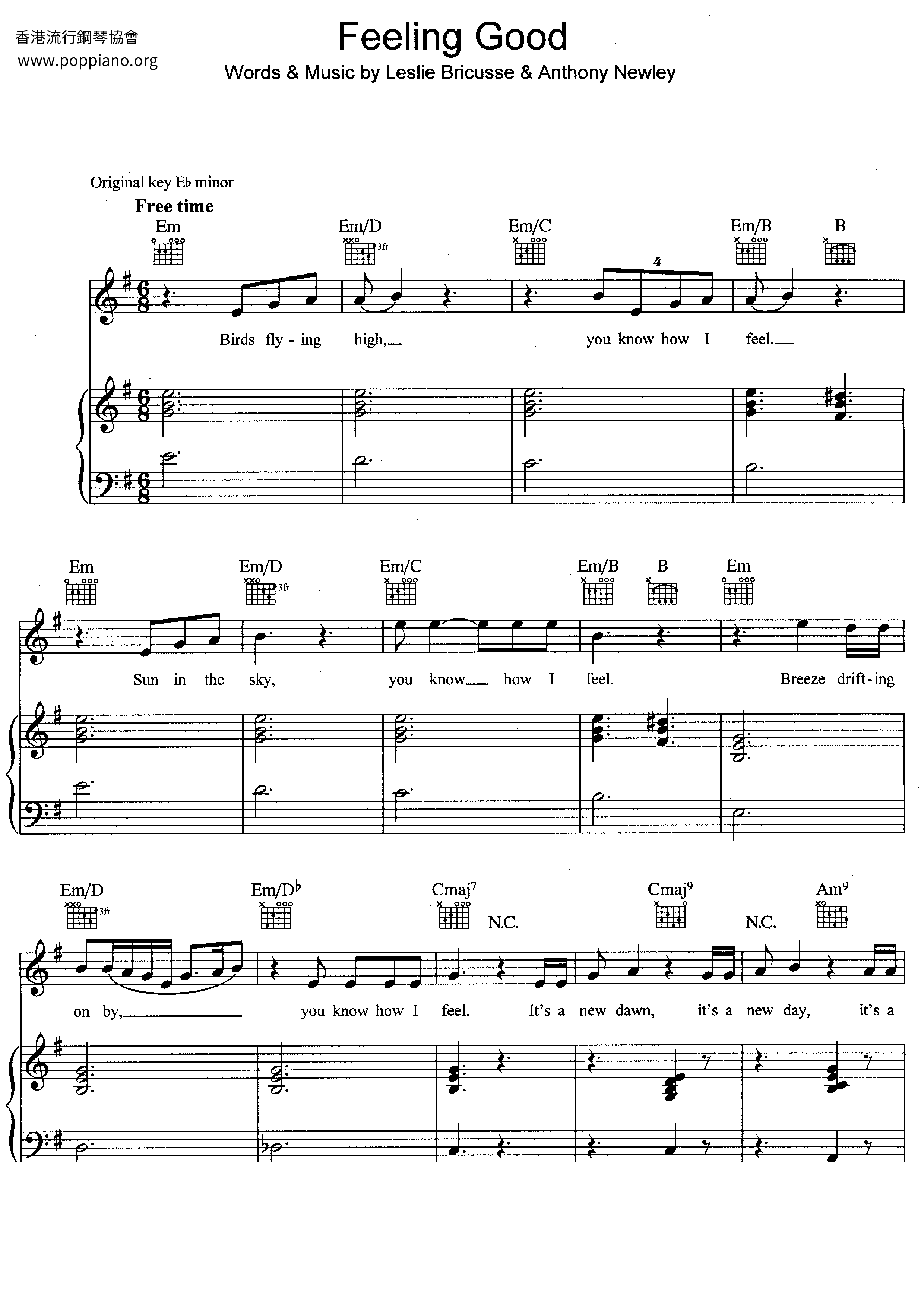 Feeling Good - Sheet Music / Piano Score Free PDF Download - HK Pop ...