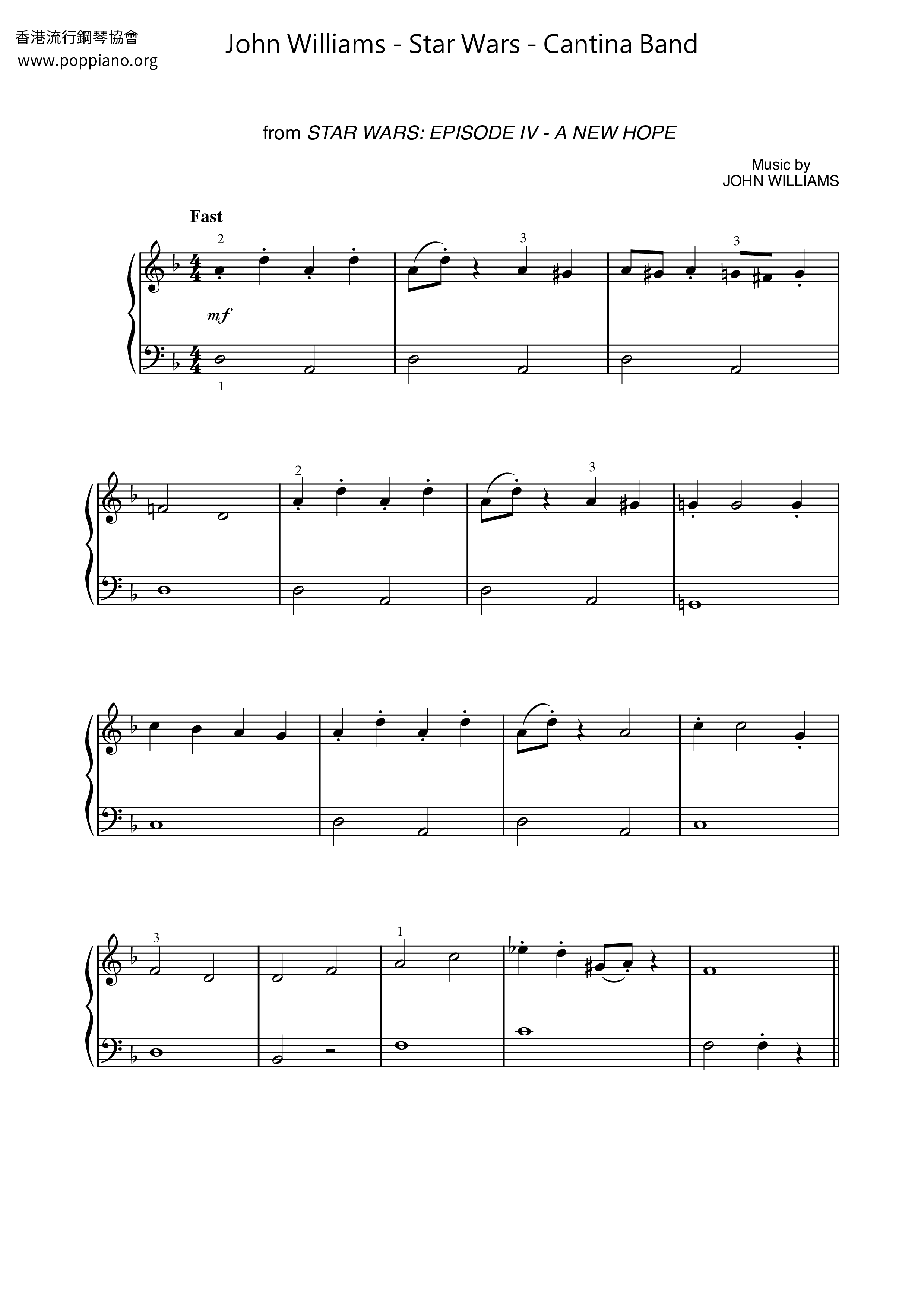 Star Wars Cantina Band Pdf琴譜免費下載 香港流行鋼琴協會 ★
