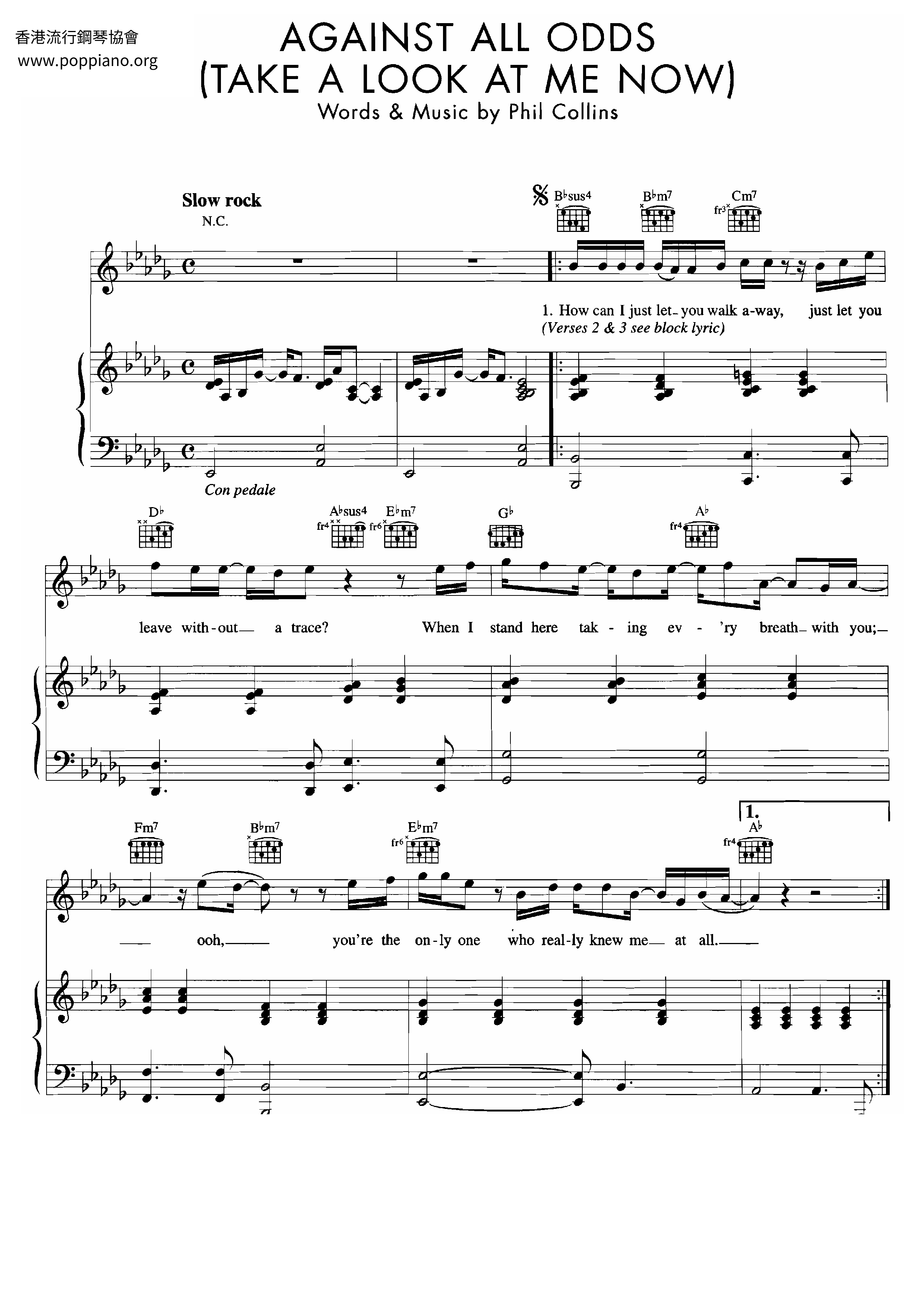Phil Collins-Against All Odds (Take A Look At Me Now) Sheet Music pdf ...