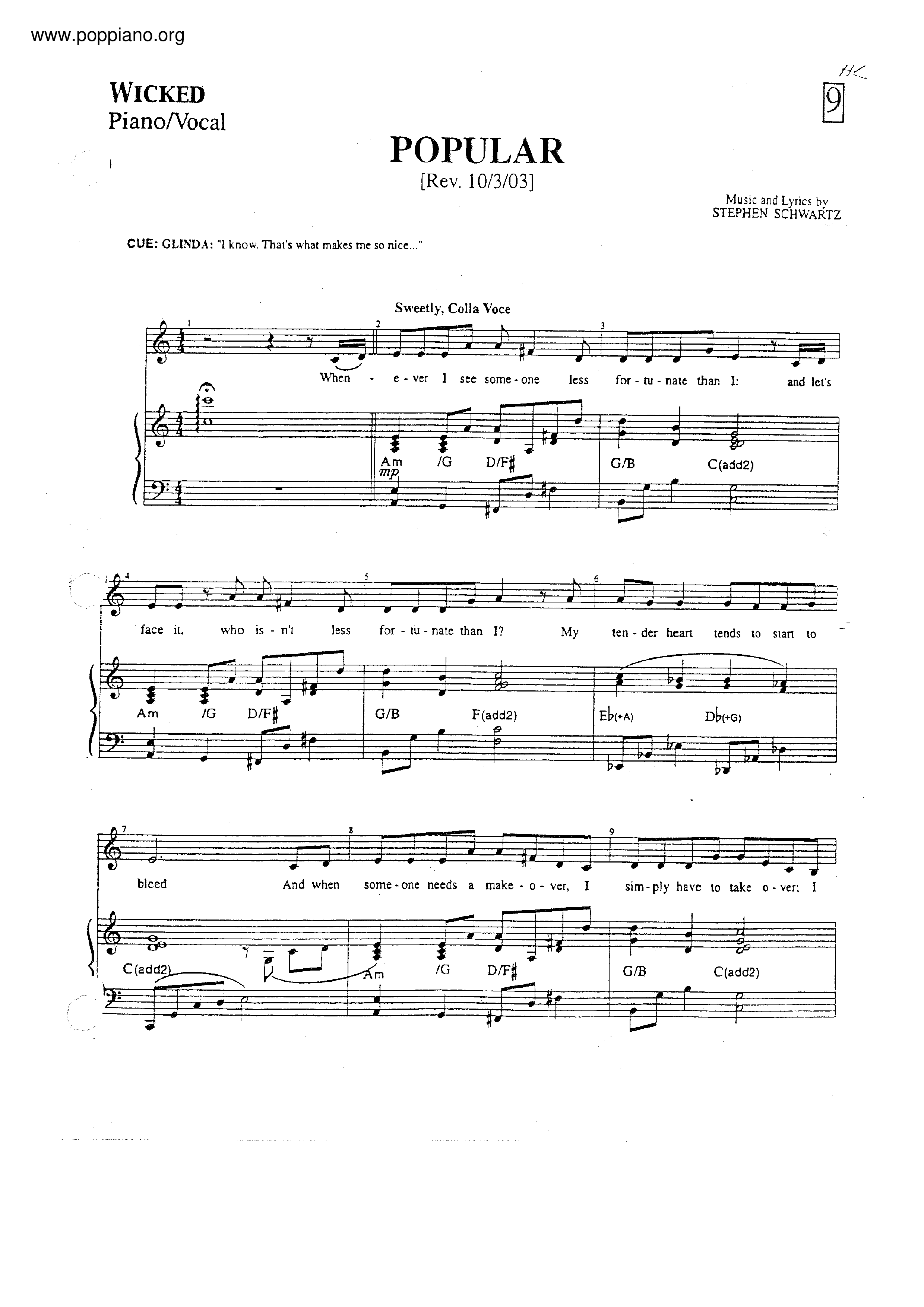 Kristin Chenoweth-Popular From "Wicked" Sheet Music pdf, - Free Score ...