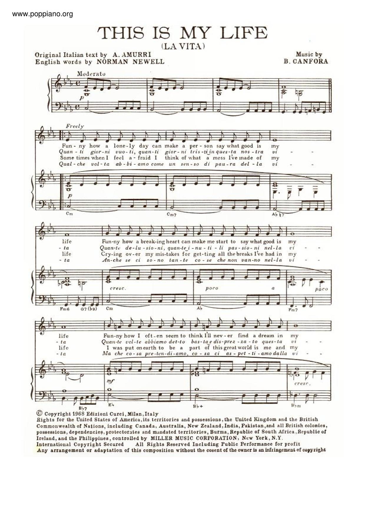 Shirley Bassey-This Is My Life Sheet Music pdf, - Free Score Download ★