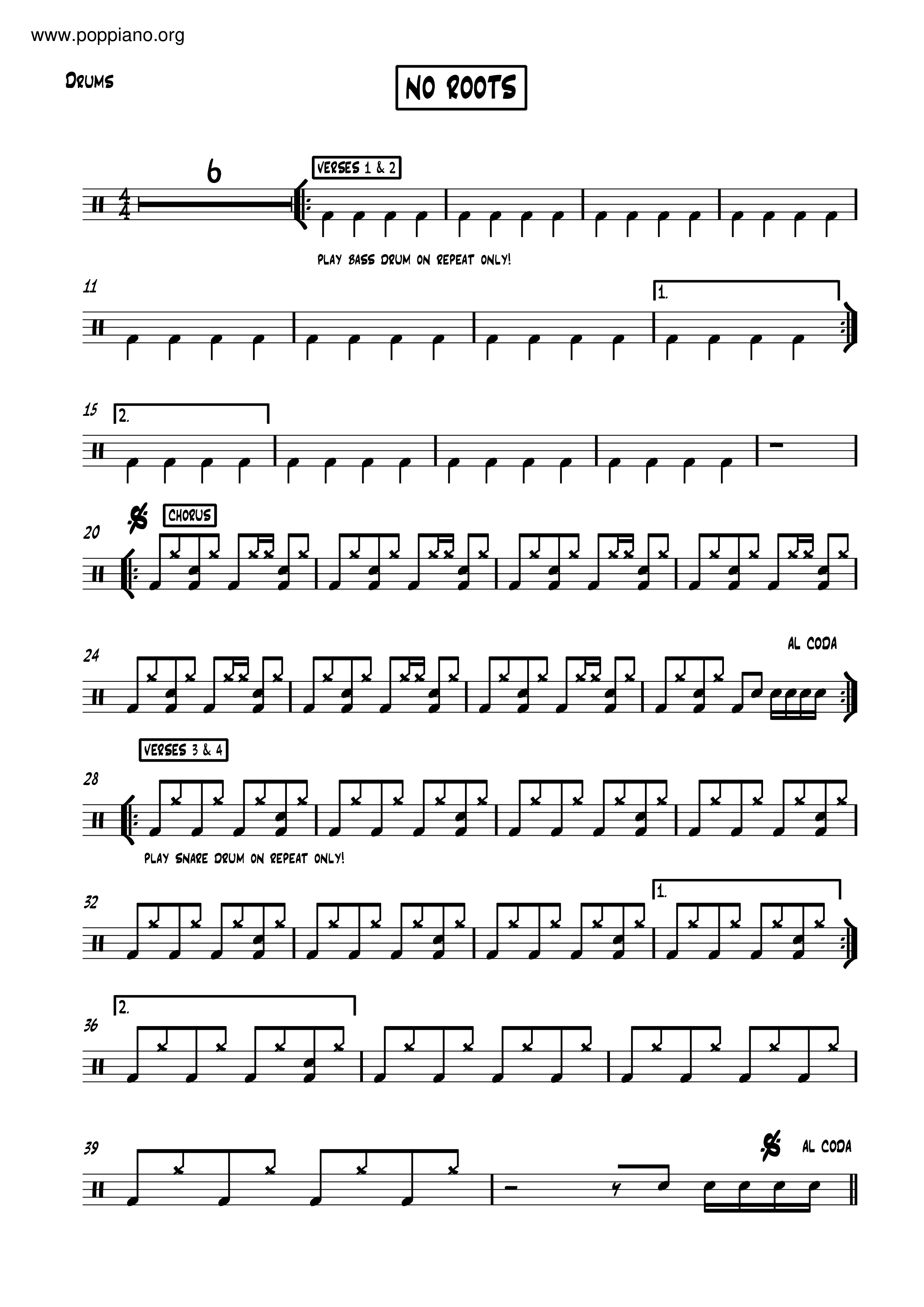 Alice Merton-No Roots Drum Tab pdf, - Free Score Download ★