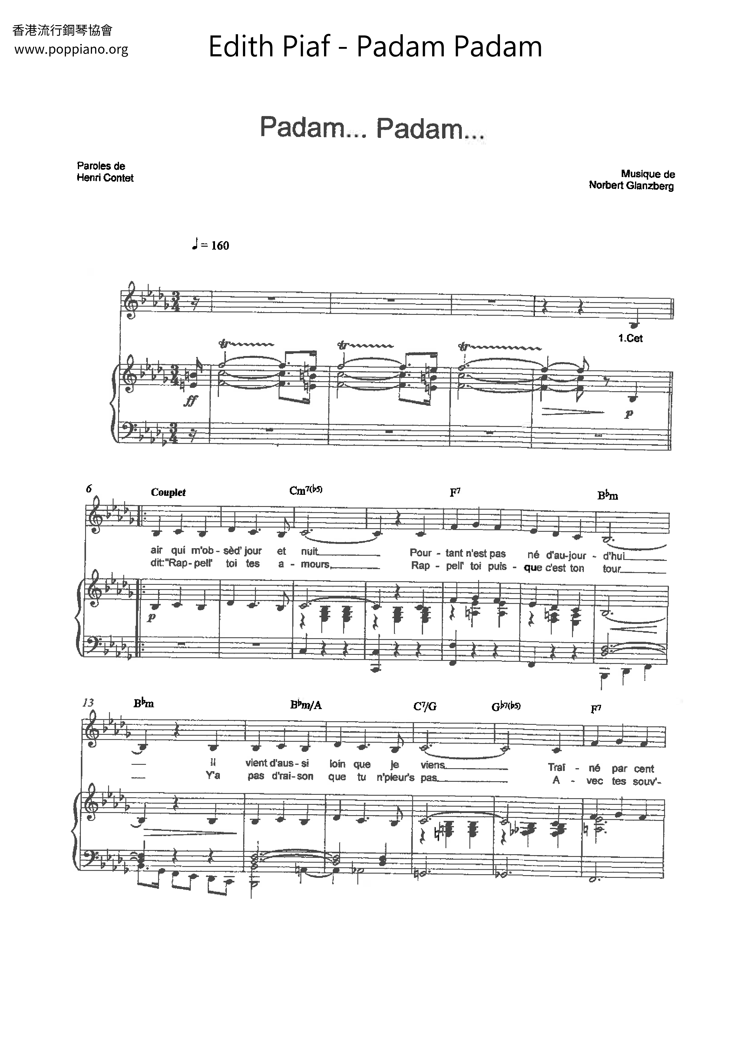 Edith Piaf-Padam Padam Sheet Music pdf, - Free Score Download ★