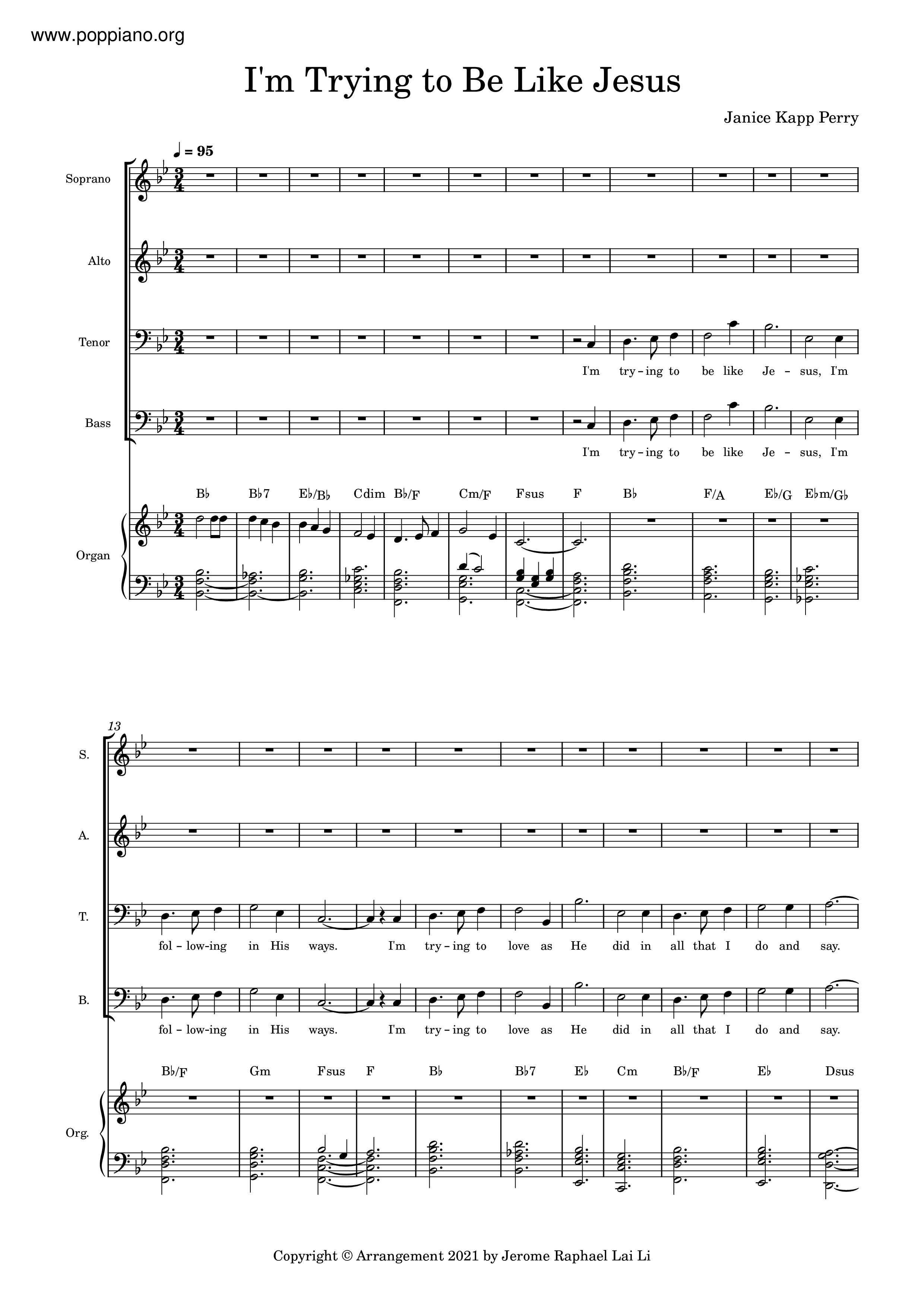 ★ 詩歌-I'm Trying To Be Like Jesus 琴譜pdf-香港流行鋼琴協會琴譜下載 ★