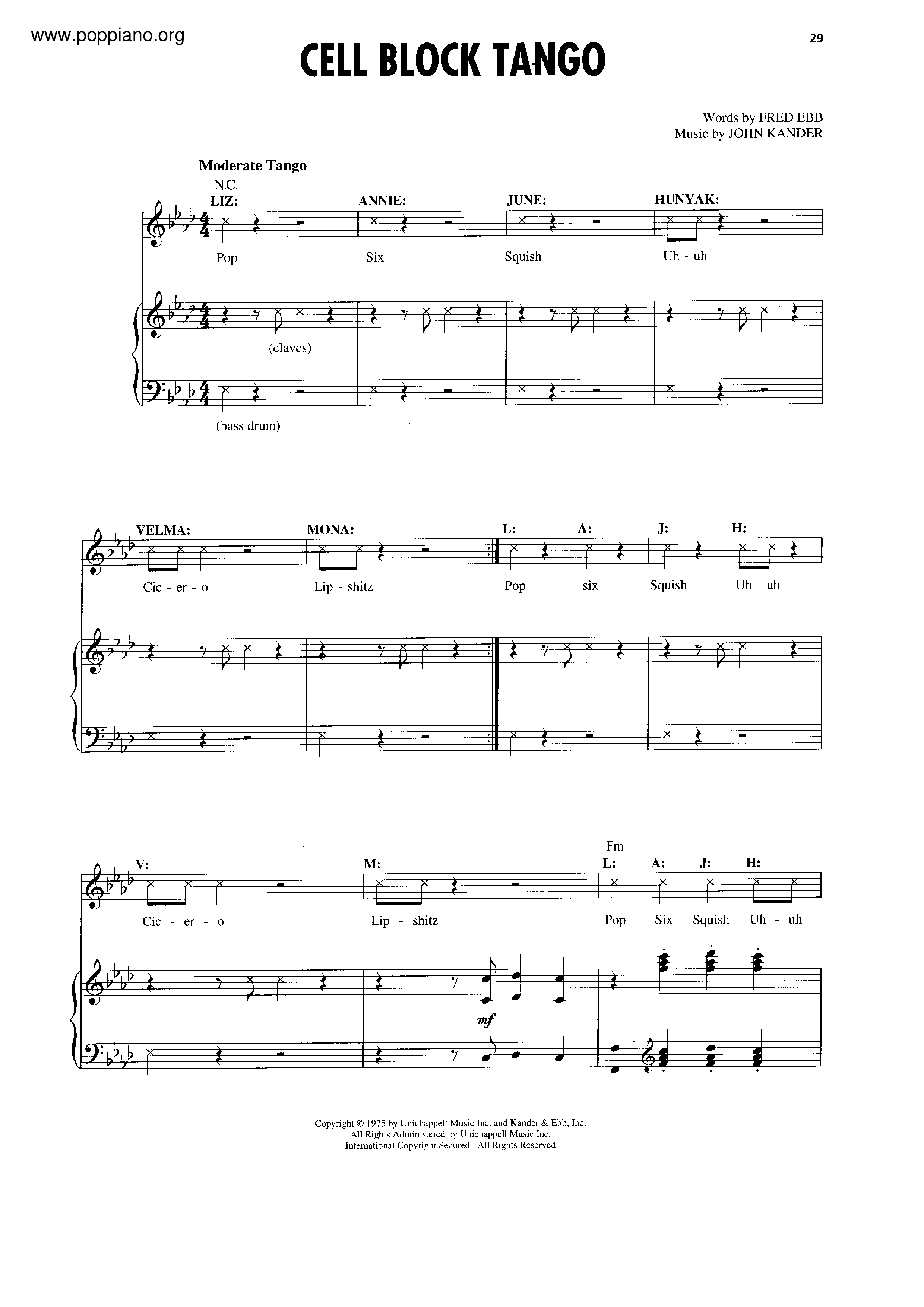 Cast Of Chicago-Cell Block Tango Sheet Music pdf, - Free Score Download ★