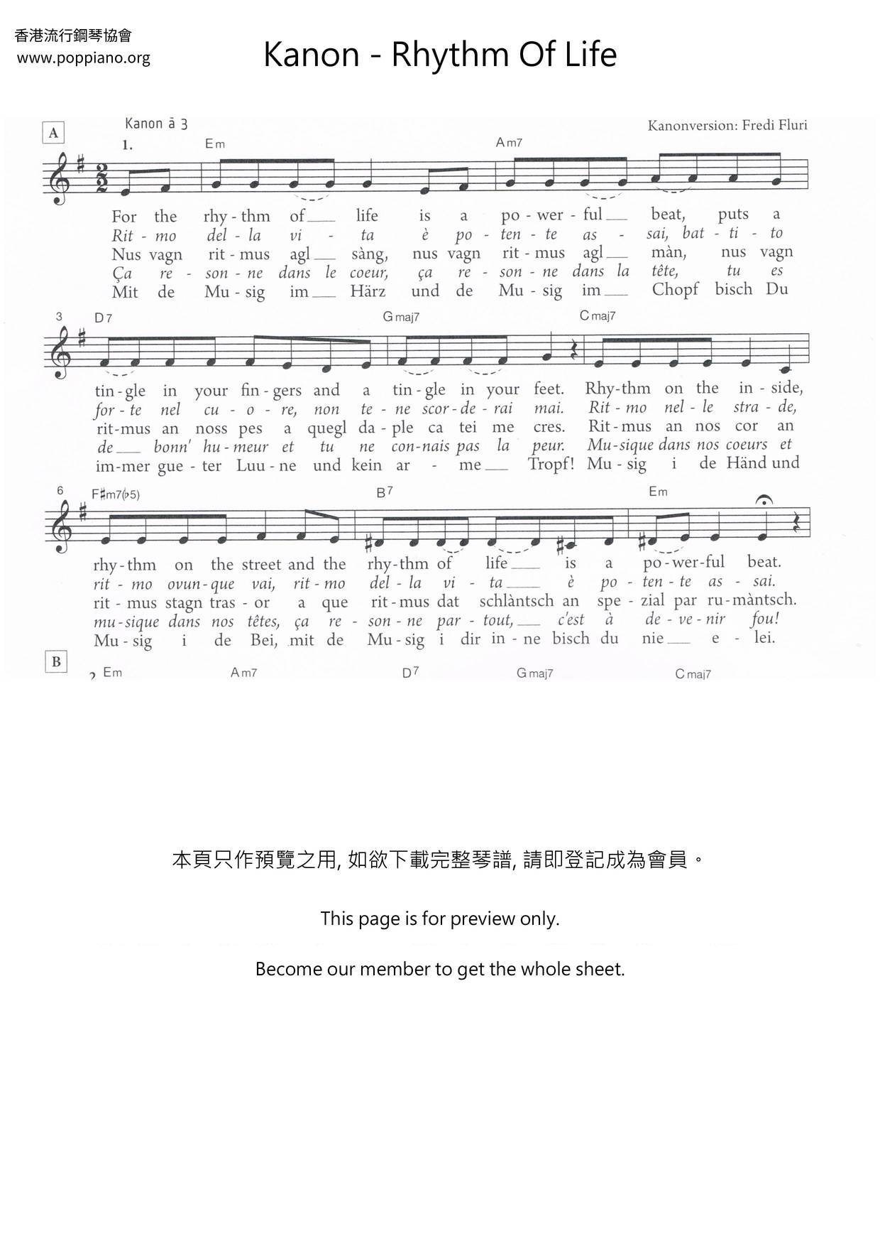 Piano De Kanon-Rhythm Of Life Sheet Music pdf, - Free Score Download ★
