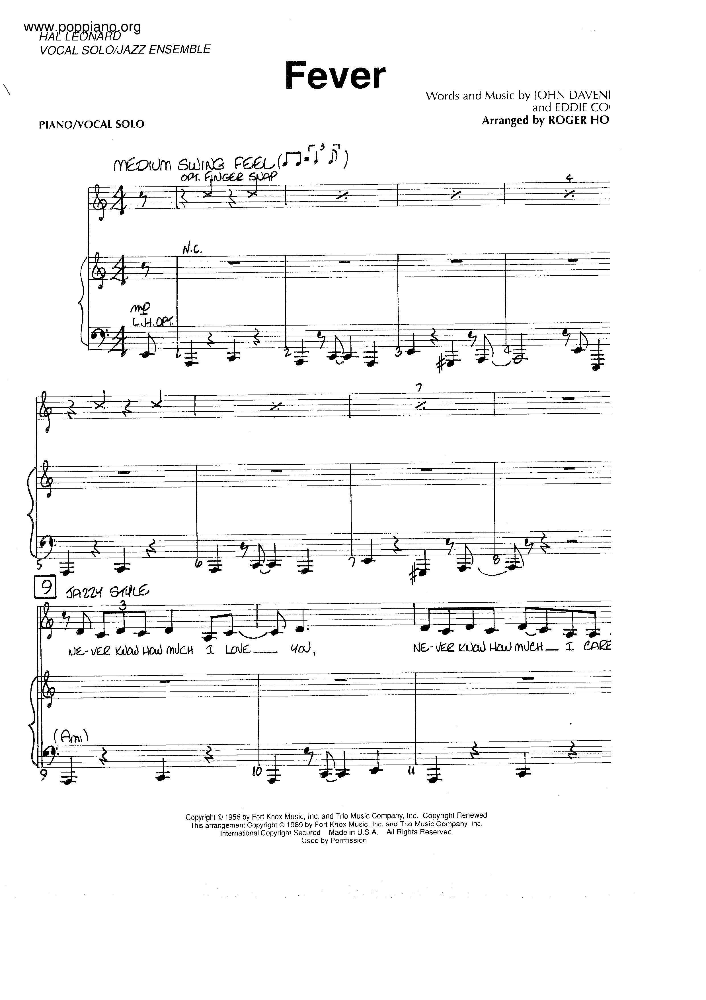 Fever - Sheet Music / Piano Score Free PDF Download - HK Pop Piano ...