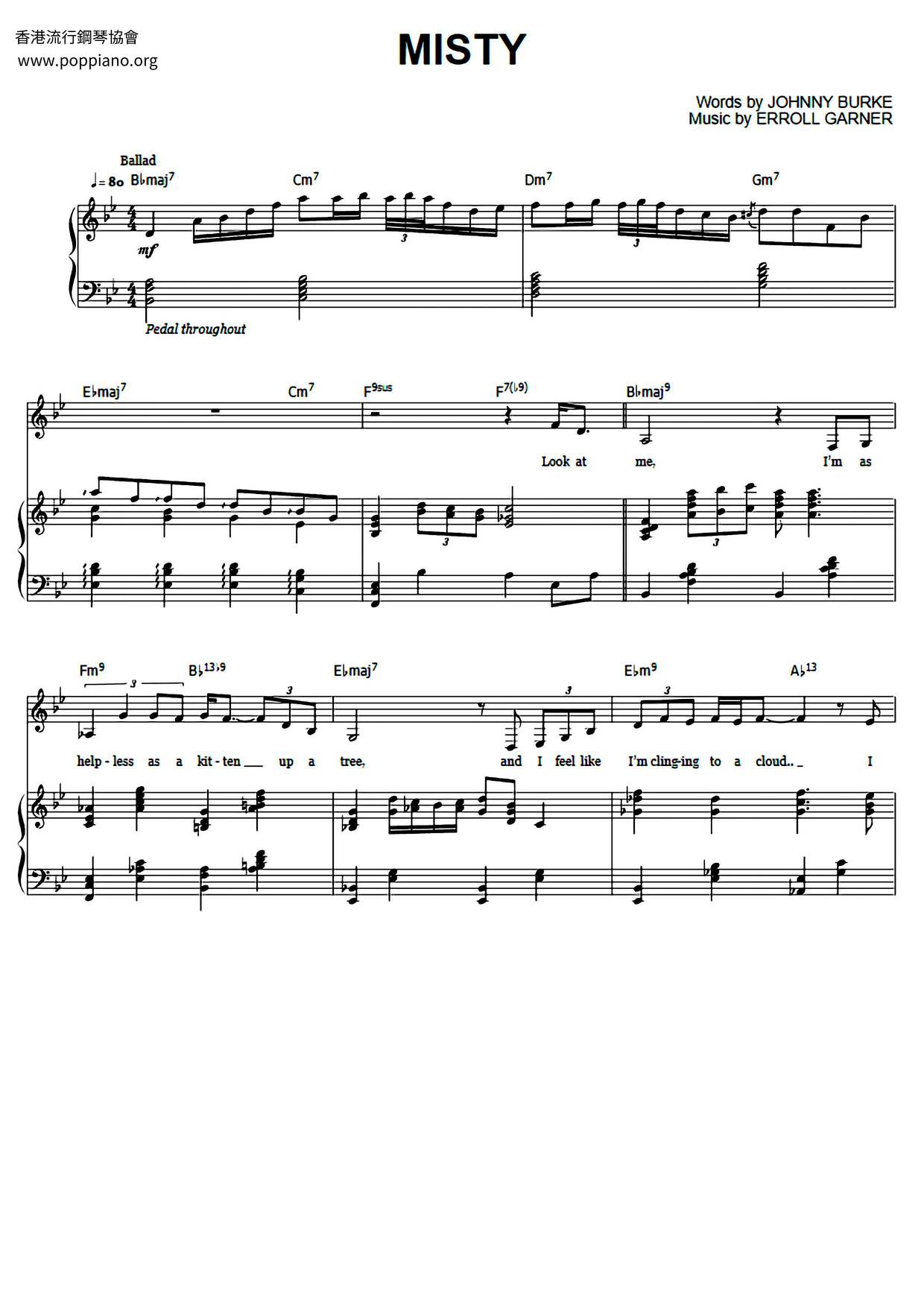 Misty | Sheet Music | Piano Score Free PDF Download | HK Pop Piano Academy