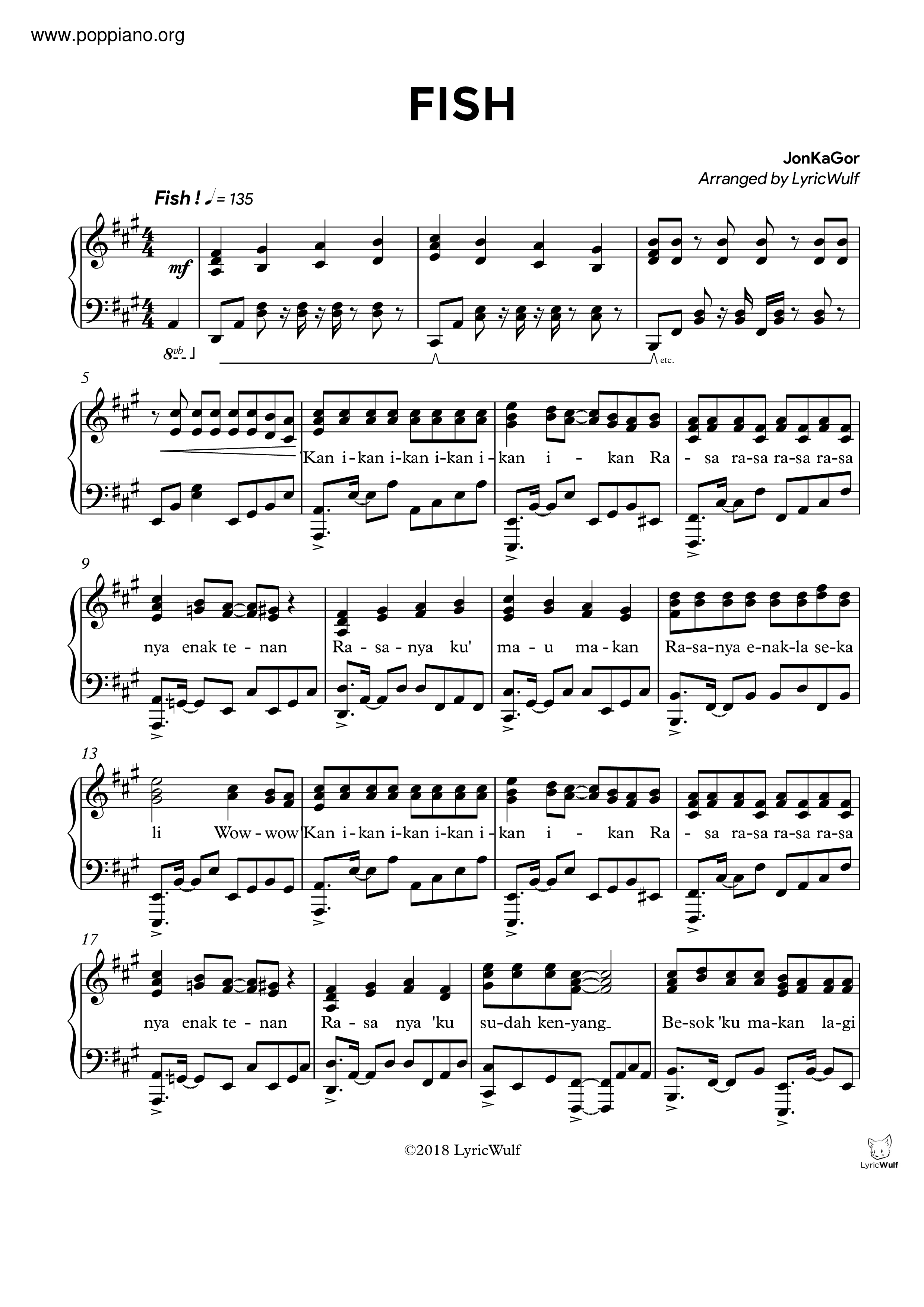 YonKaGor-Fish！ 琴谱/五线谱pdf-香港流行钢琴协会琴谱下载 ★