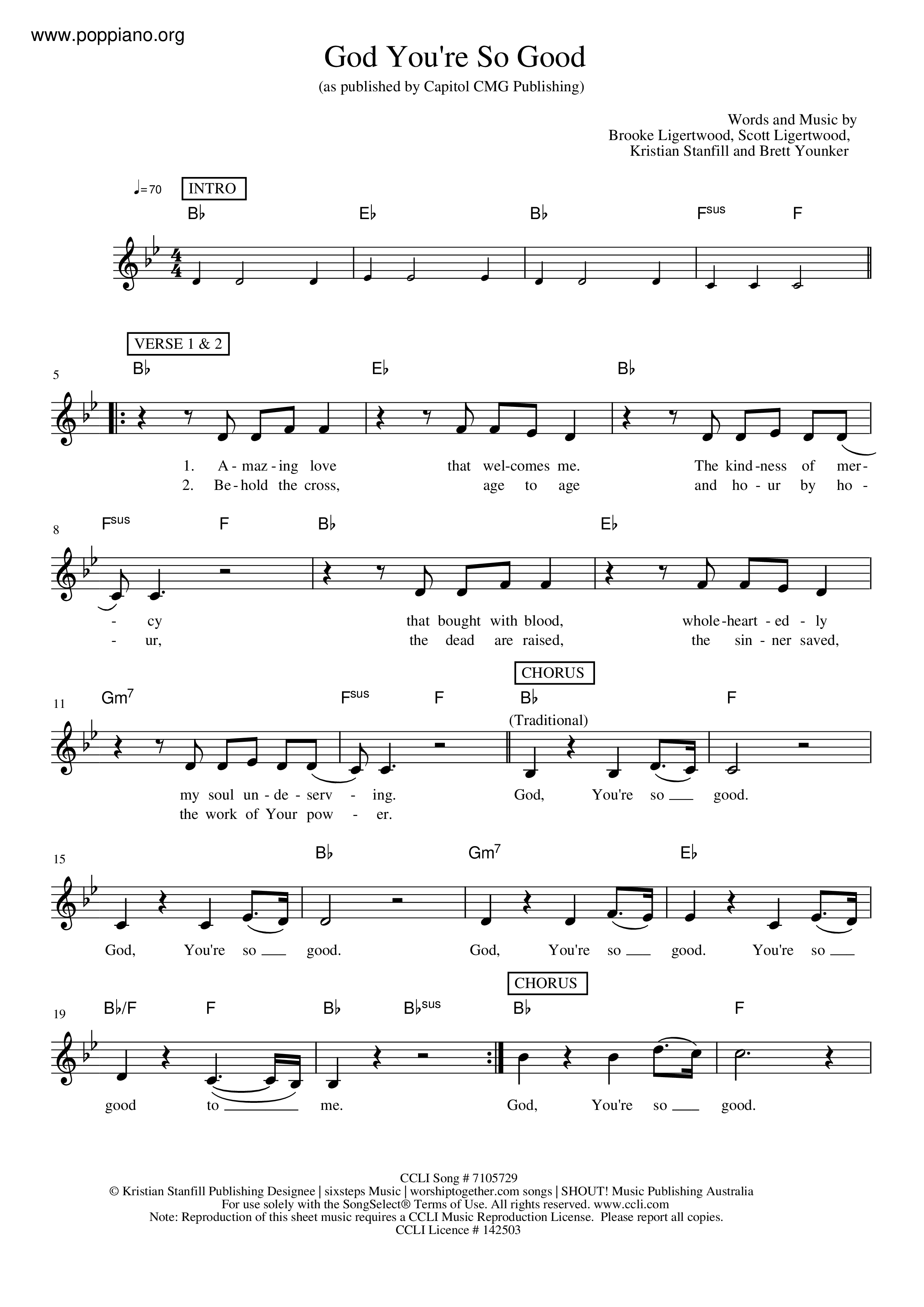 ★ 詩歌-God You're So Good 琴譜pdf-香港流行鋼琴協會琴譜下載 ★