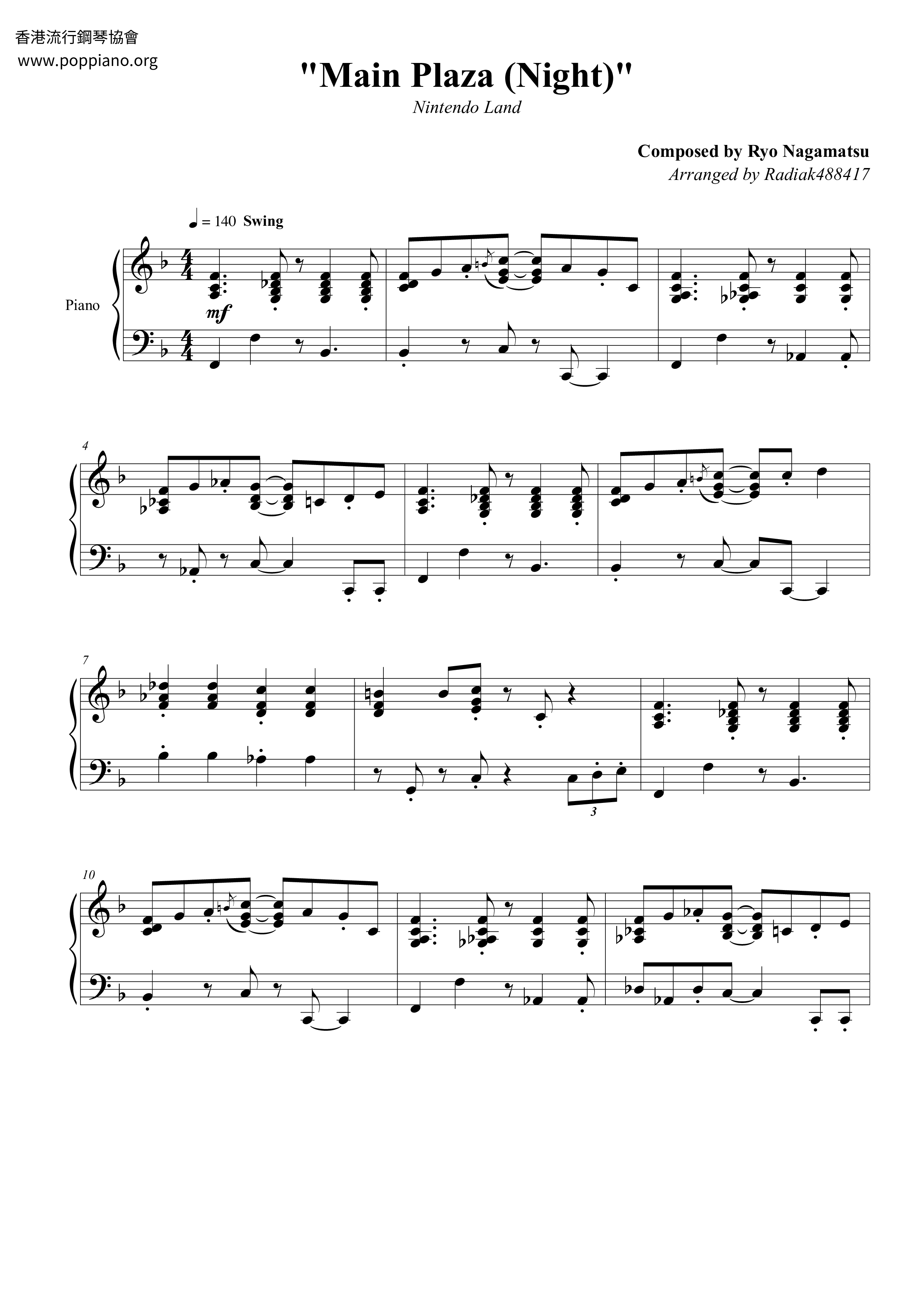 Ryo Nagamatsu-Nintendo Land Main Plaza (Night) Sheet Music pdf, - Free ...
