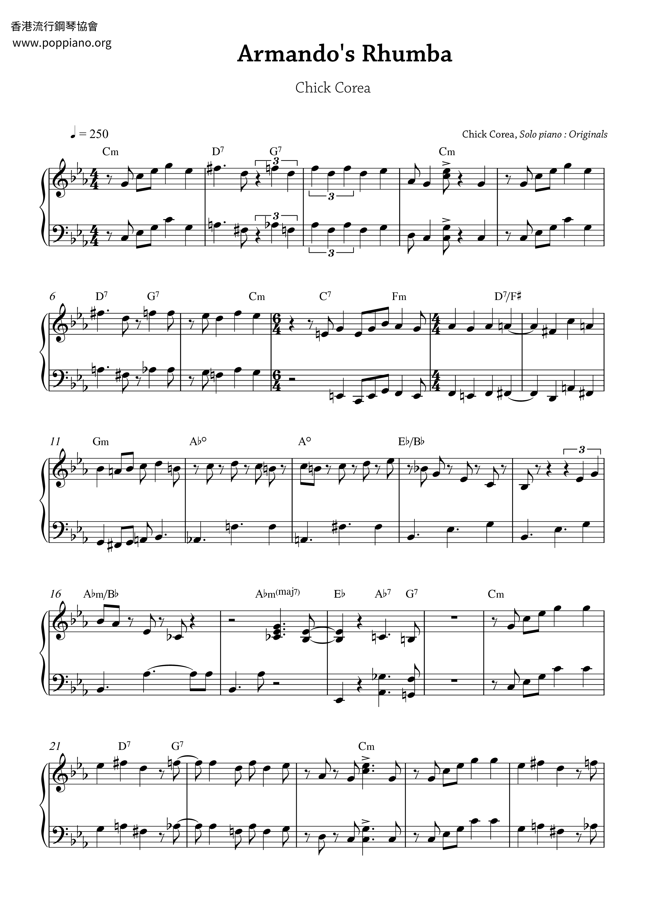 Chick Corea-Armando's Rhumba 琴譜pdf-香港流行鋼琴協會琴譜下載 ★