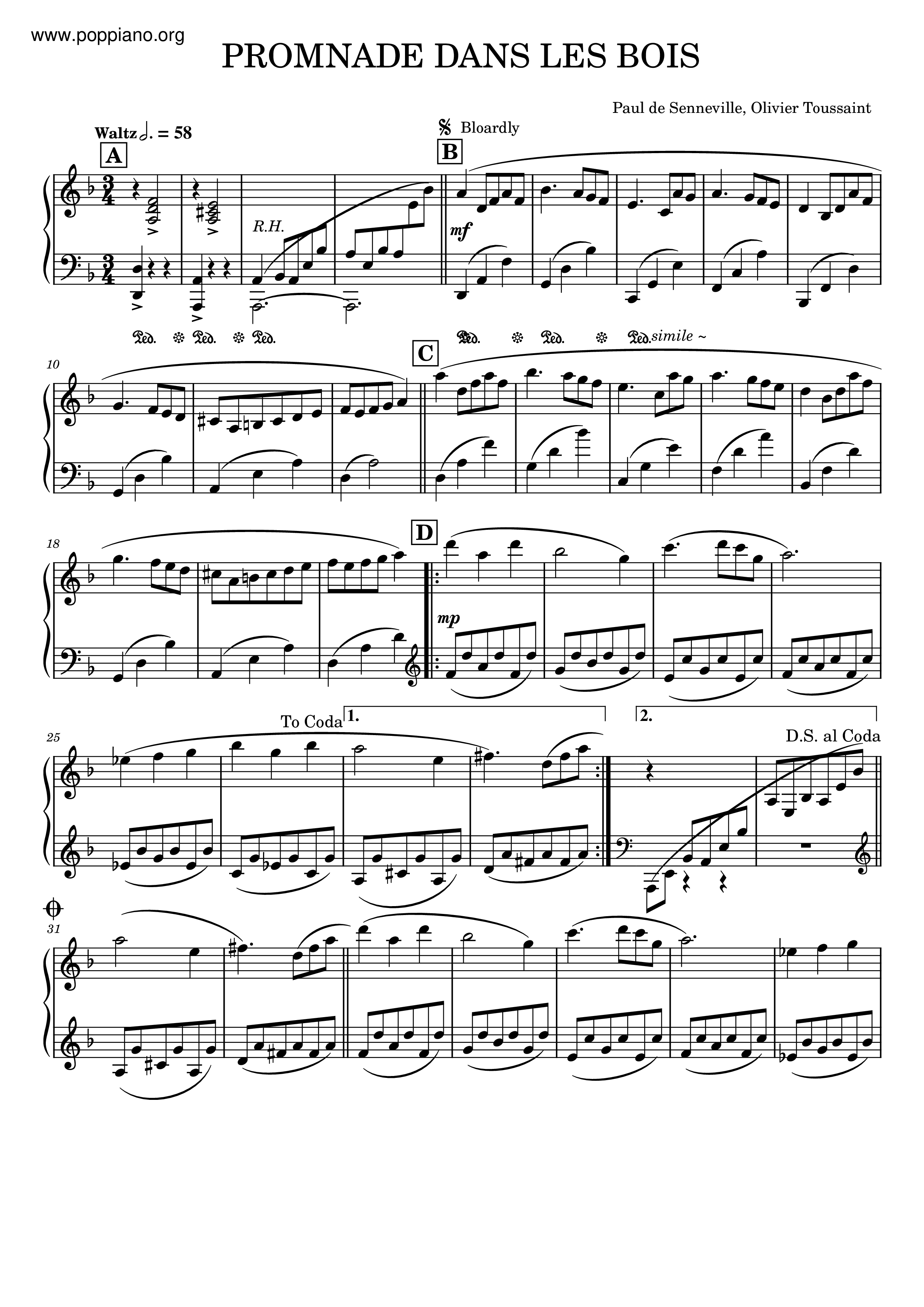 promenade dans les bois | Sheet Music | Piano Score Free PDF Download ...