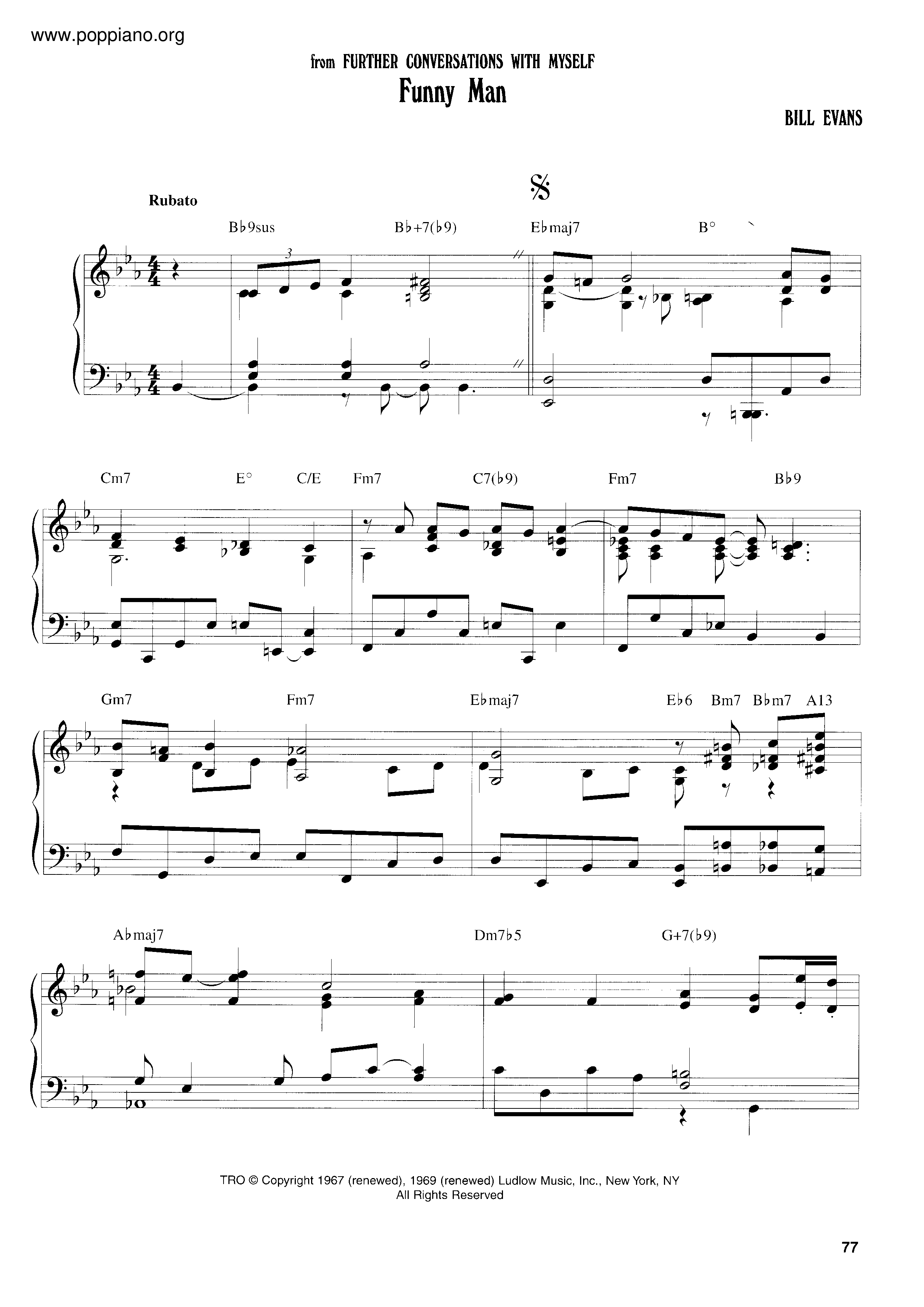 Bill Evans-Funny Man Sheet Music pdf, - Free Score Download ★