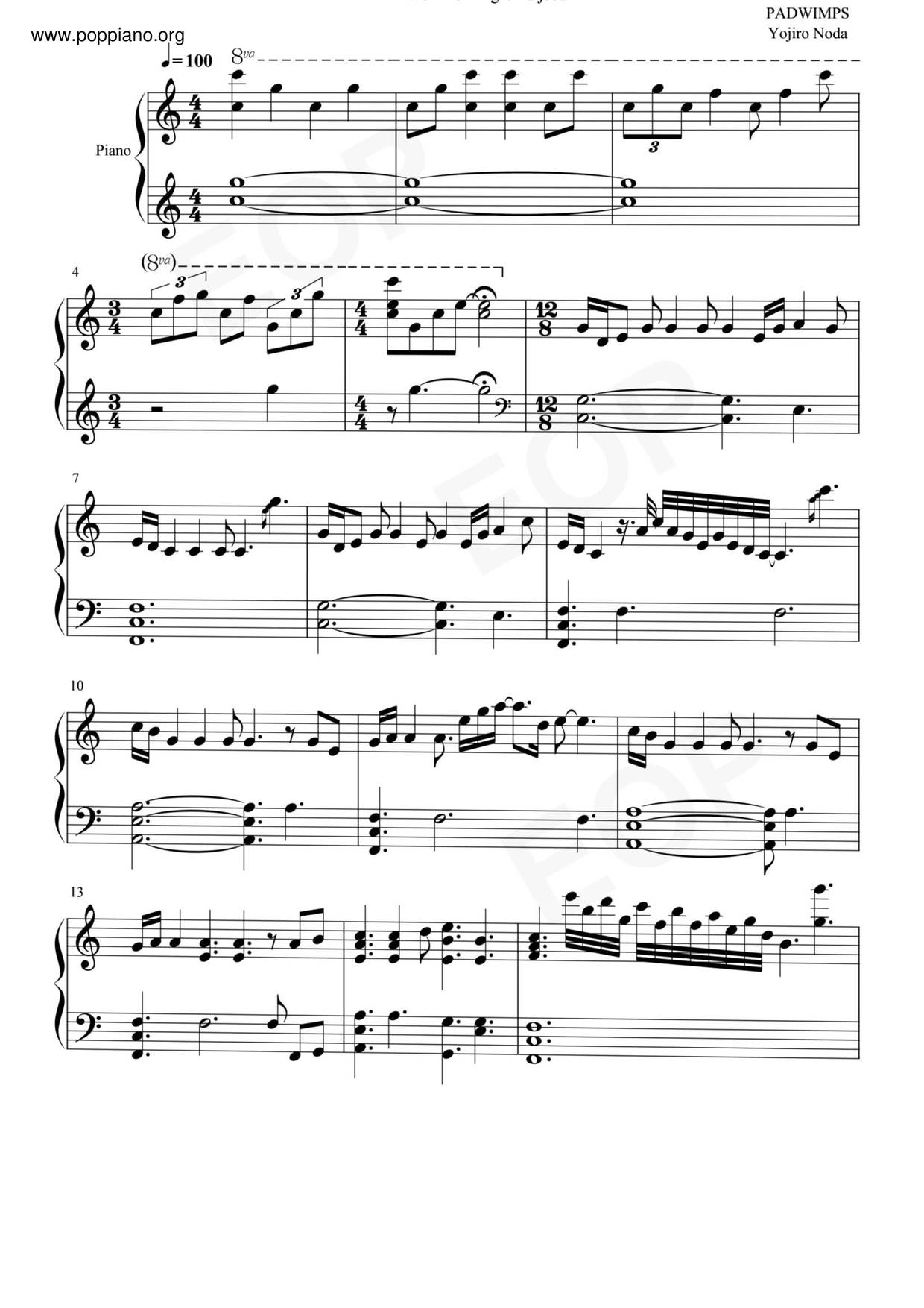 RADWIMPS-Big Husband Daijoubu Sheet Music pdf, (ラッドウインプス) - Free Score Download ★