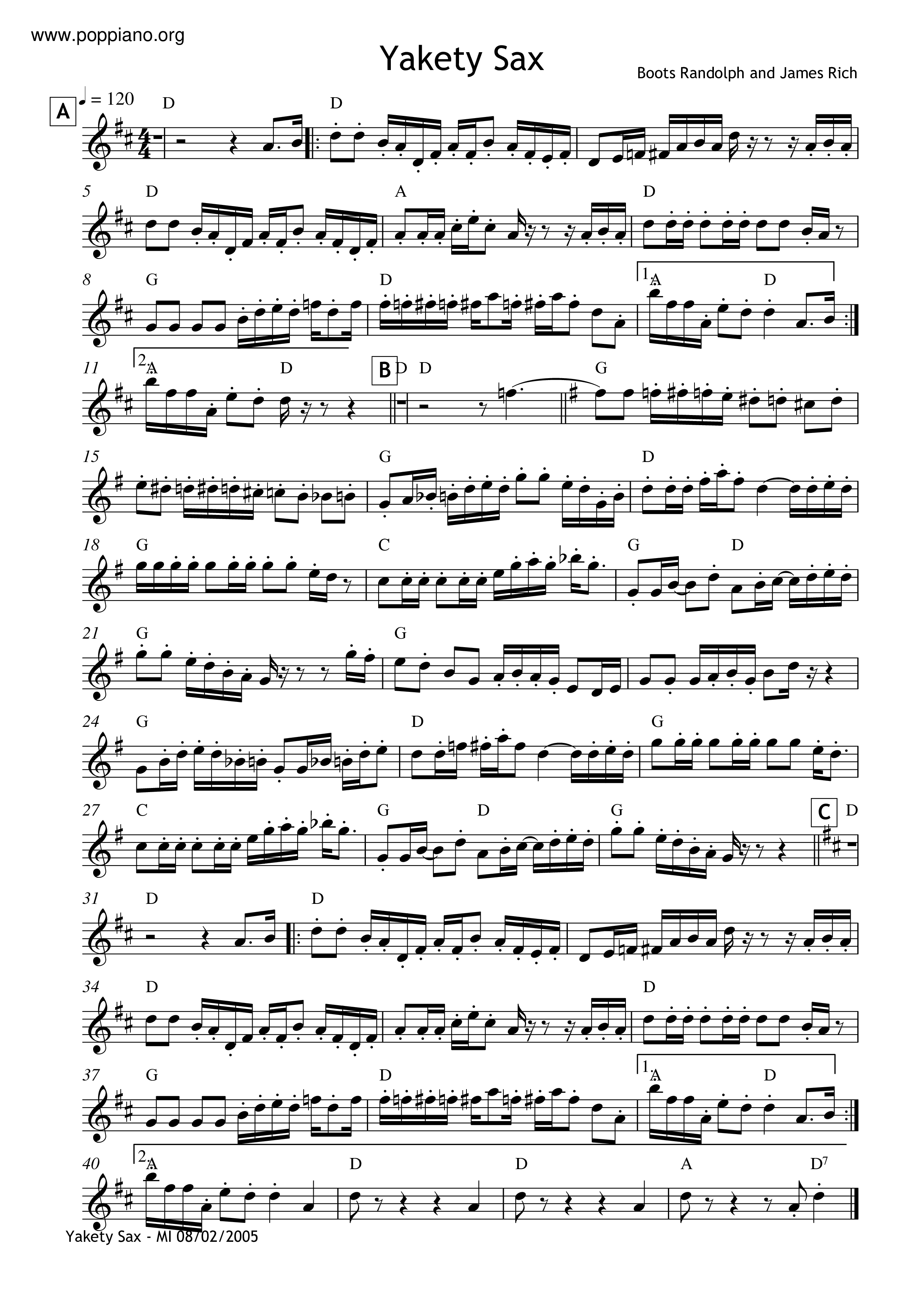 Benny Hill-Yakety Sax 色士風譜pdf-香港流行鋼琴協會琴譜下載 ★