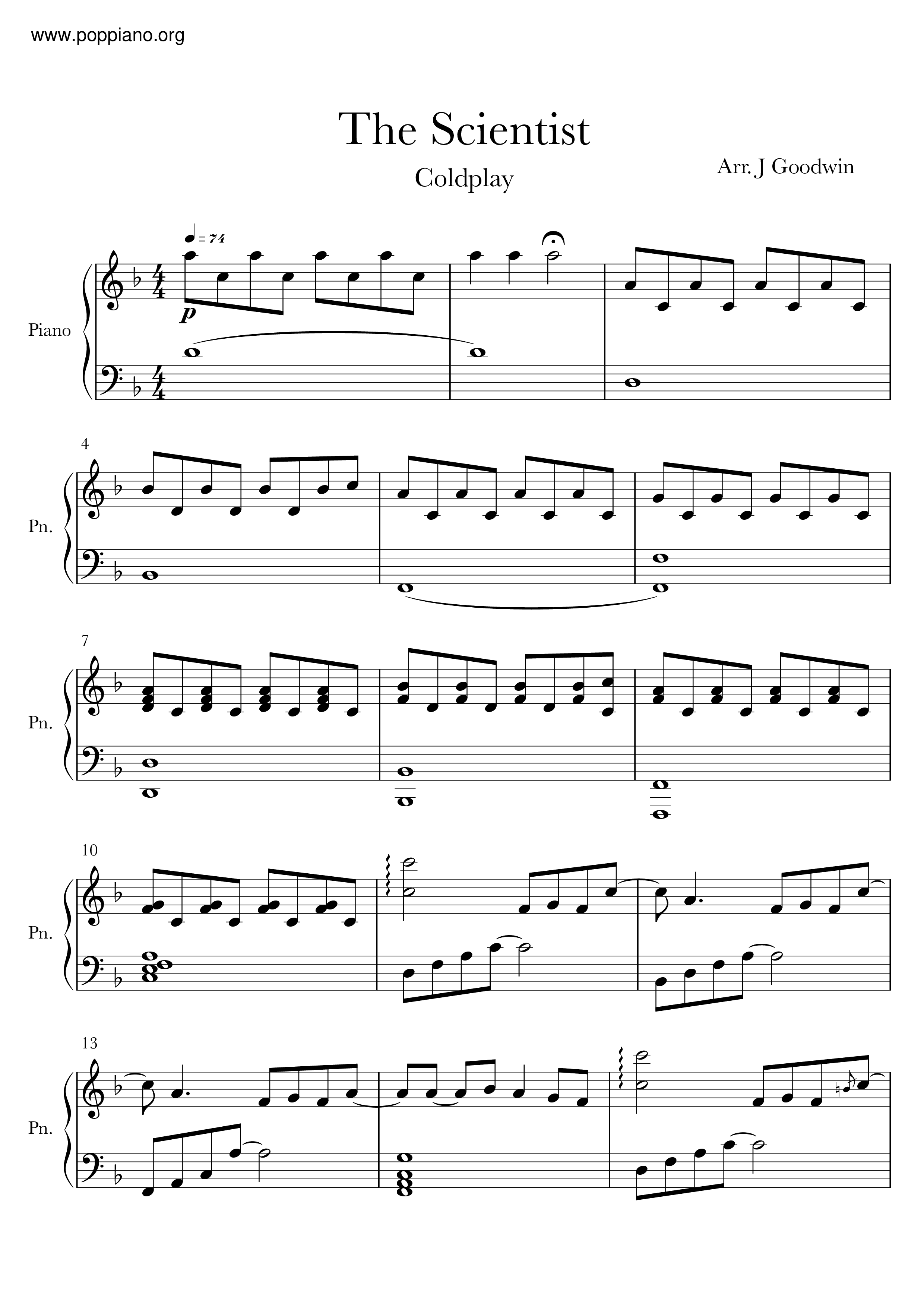 Coldplay-The Scientist 琴譜pdf-香港流行鋼琴協會琴譜下載 ★