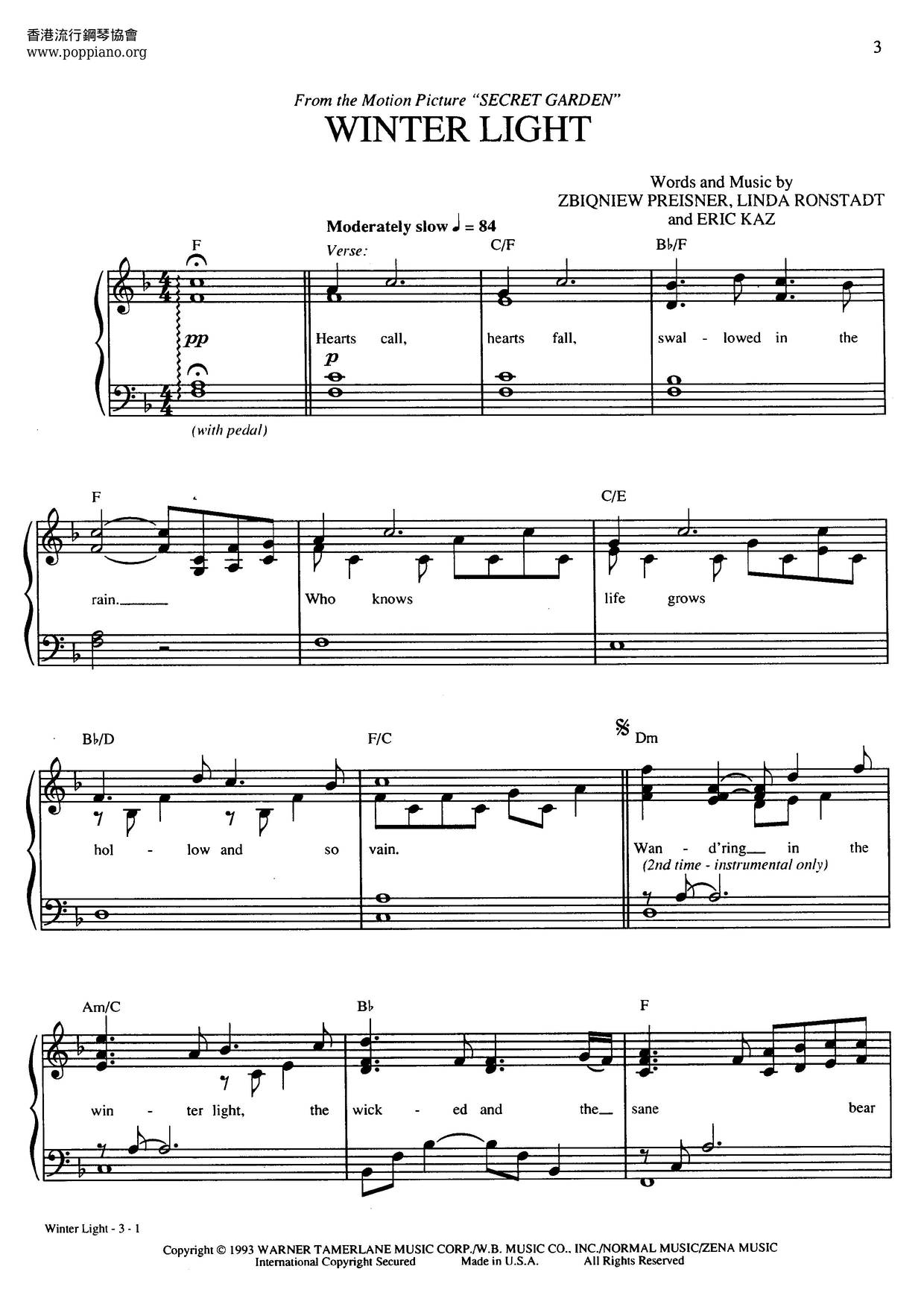 Linda Ronstadt-Winter Night Sheet Music pdf, - Free Score Download ★
