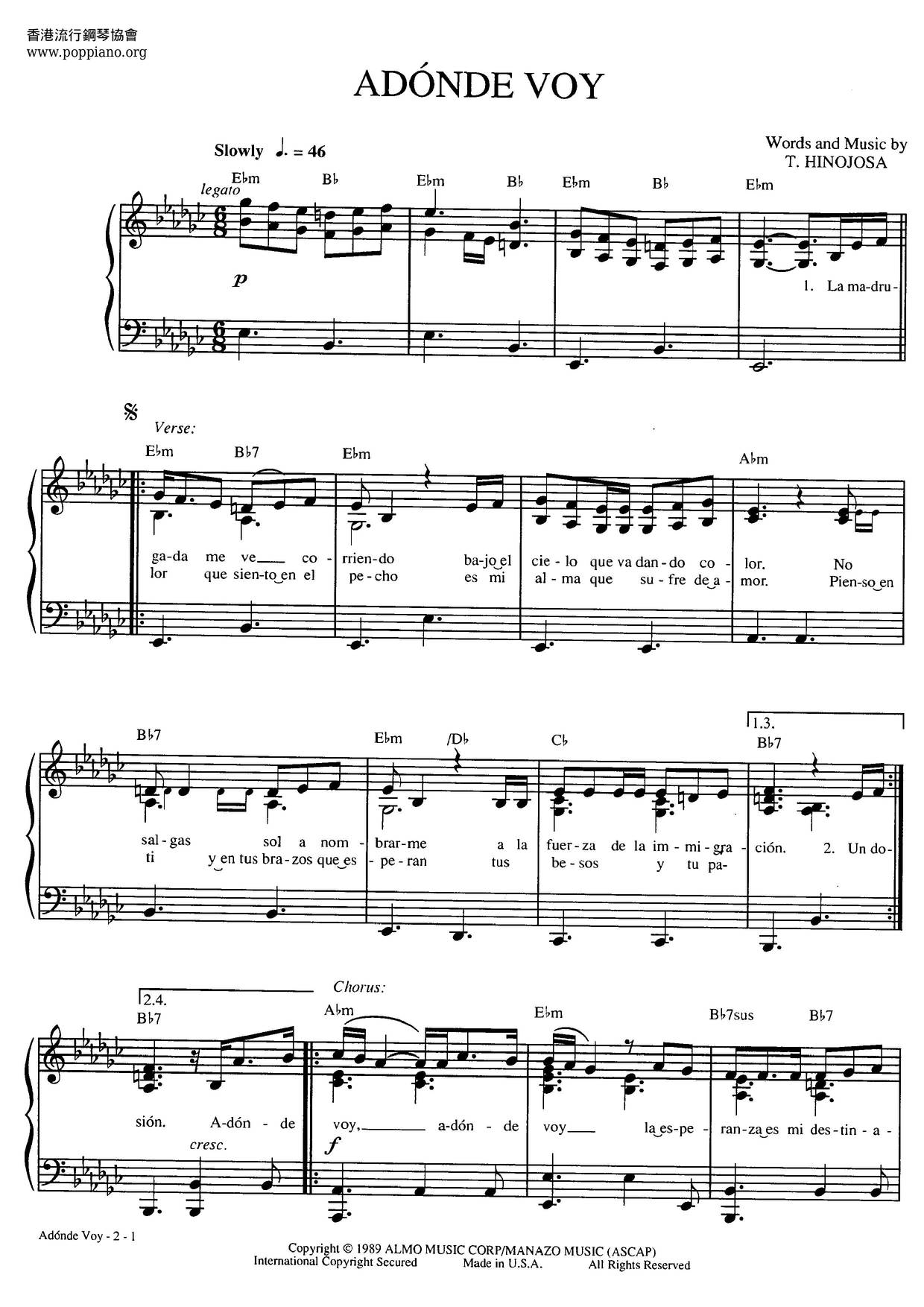 Linda Ronstadt-Adonde Voy Sheet Music pdf, - Free Score Download ★