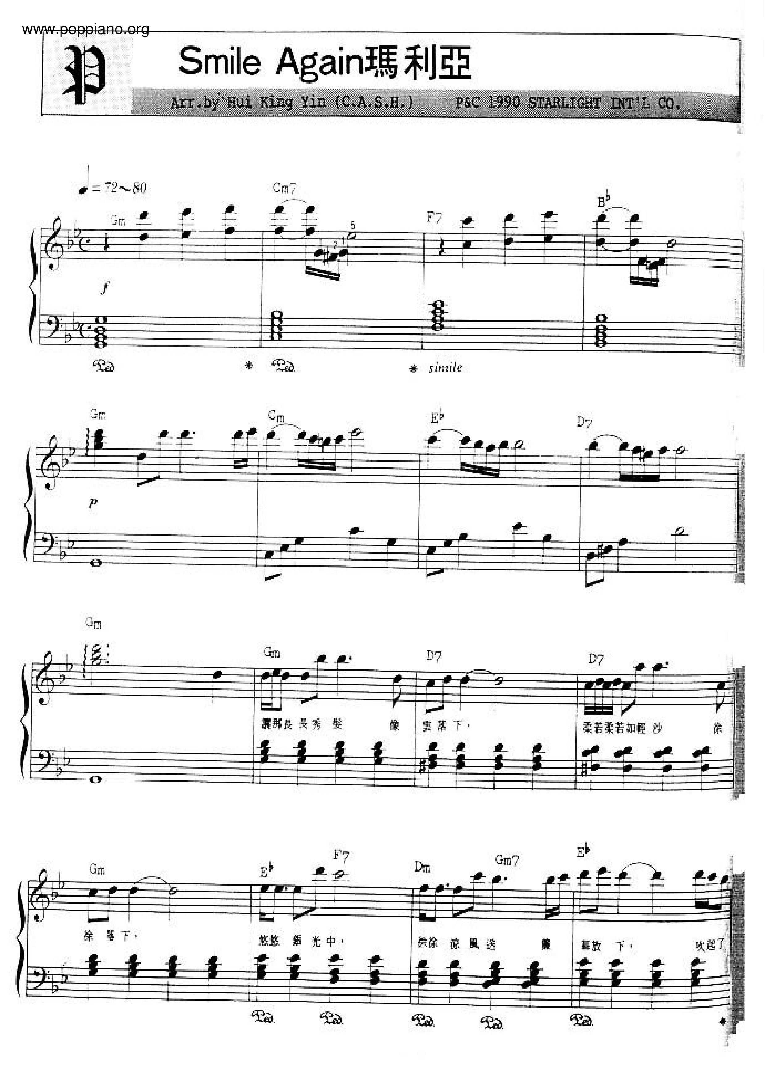 Jacky Cheung-Smile Again 瑪利亞 Sheet Music pdf, - Free Score Download ★