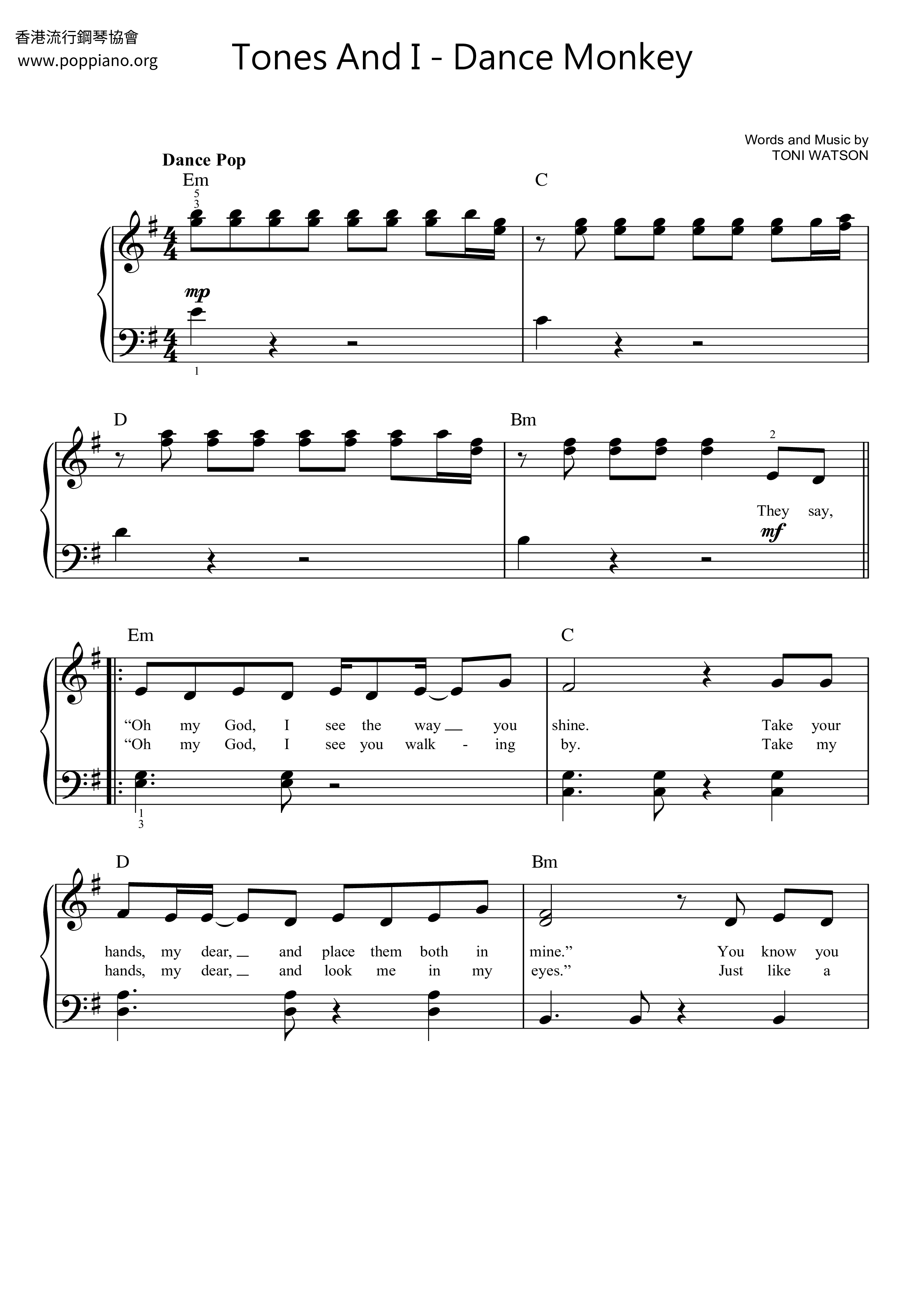 Tones And I-Dance Monkey Sheet Music pdf, - Free Score Download ★
