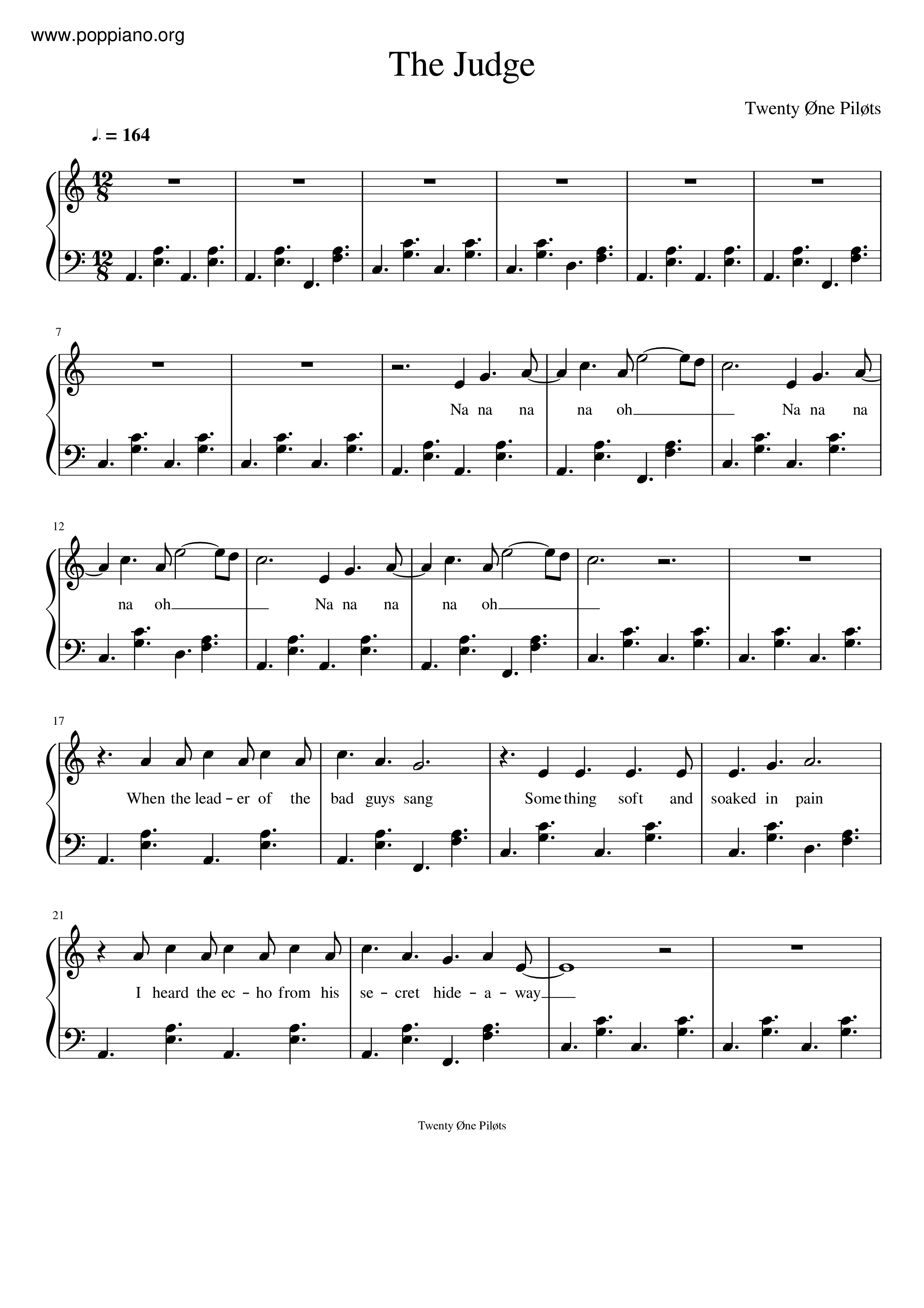 Twenty One Pilots-The Judge Sheet Music pdf, - Free Score Download ★