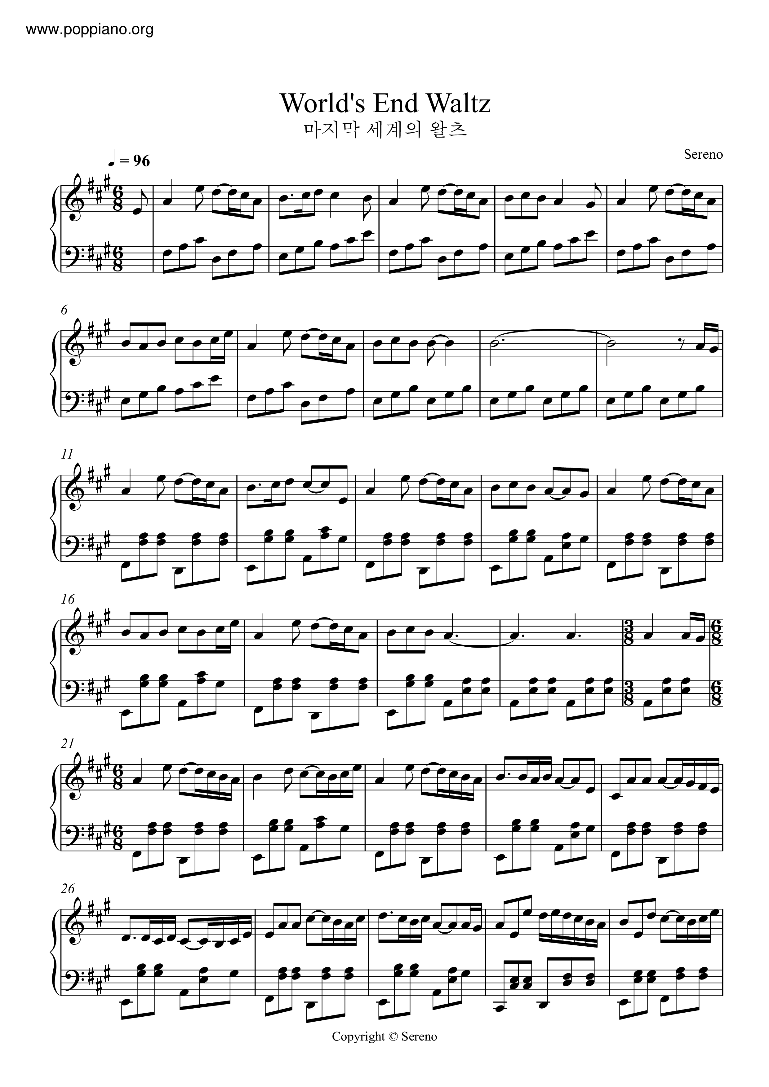 Sereno-World's End Waltz Sheet Music pdf, - Free Score Download ★