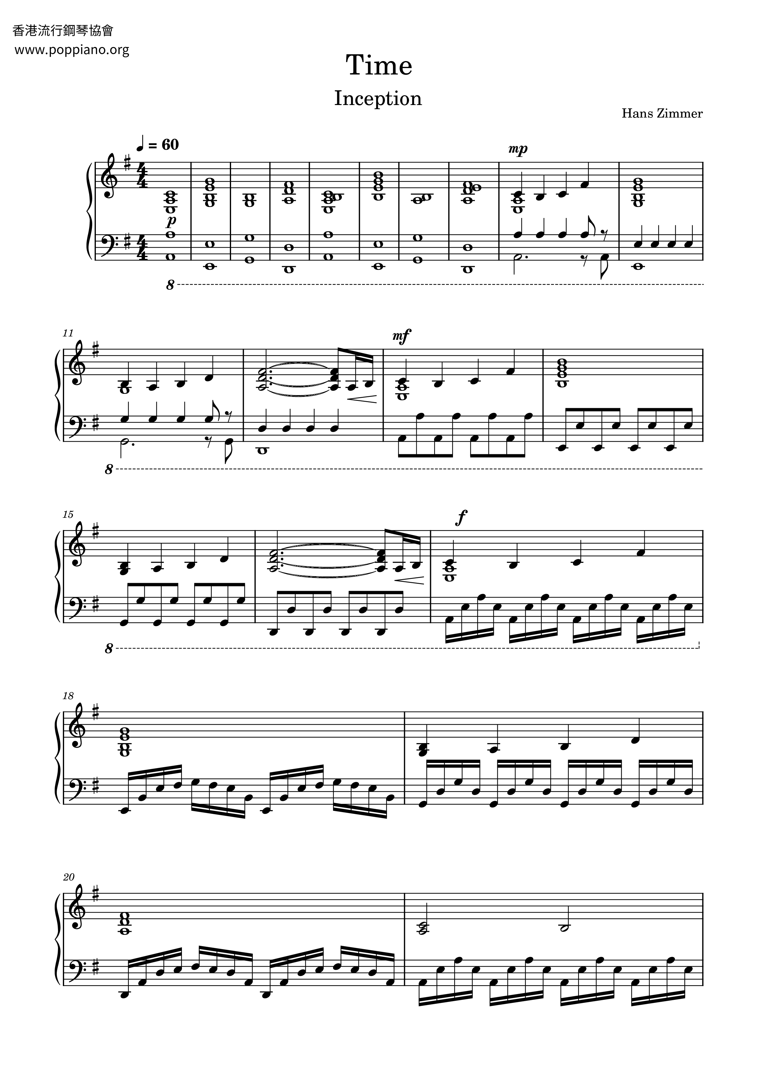 ★Inception - Time- PDF無料ピアノ譜 gakufu - 香港ポップピアノ協会 ★