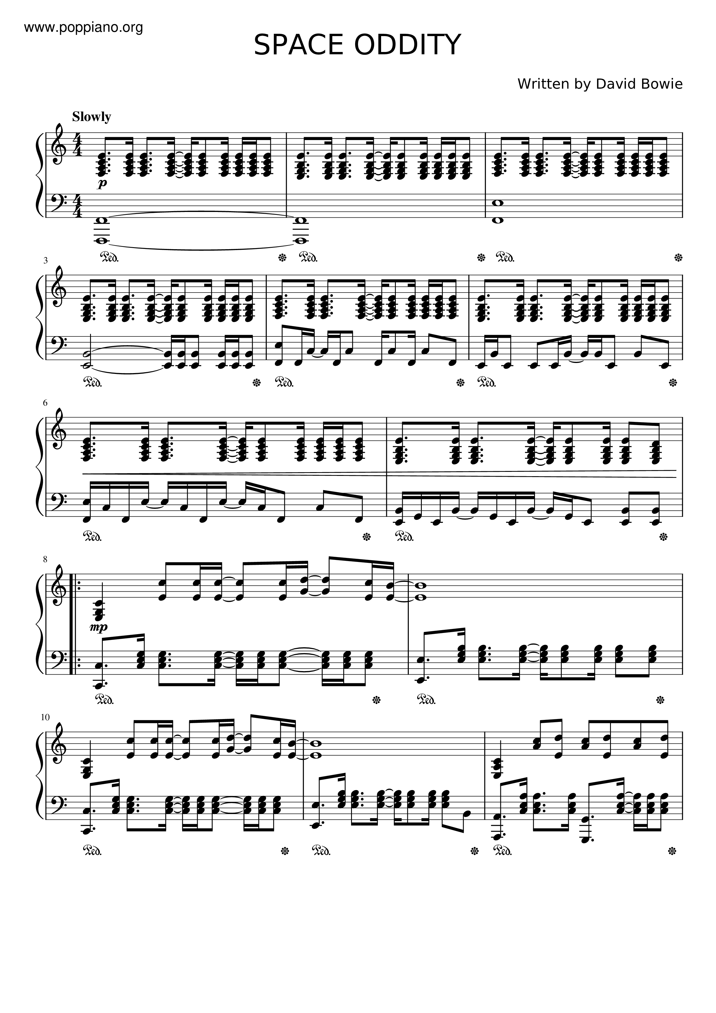 David Bowie-Space Oddity 琴譜pdf-香港流行鋼琴協會琴譜下載 ★