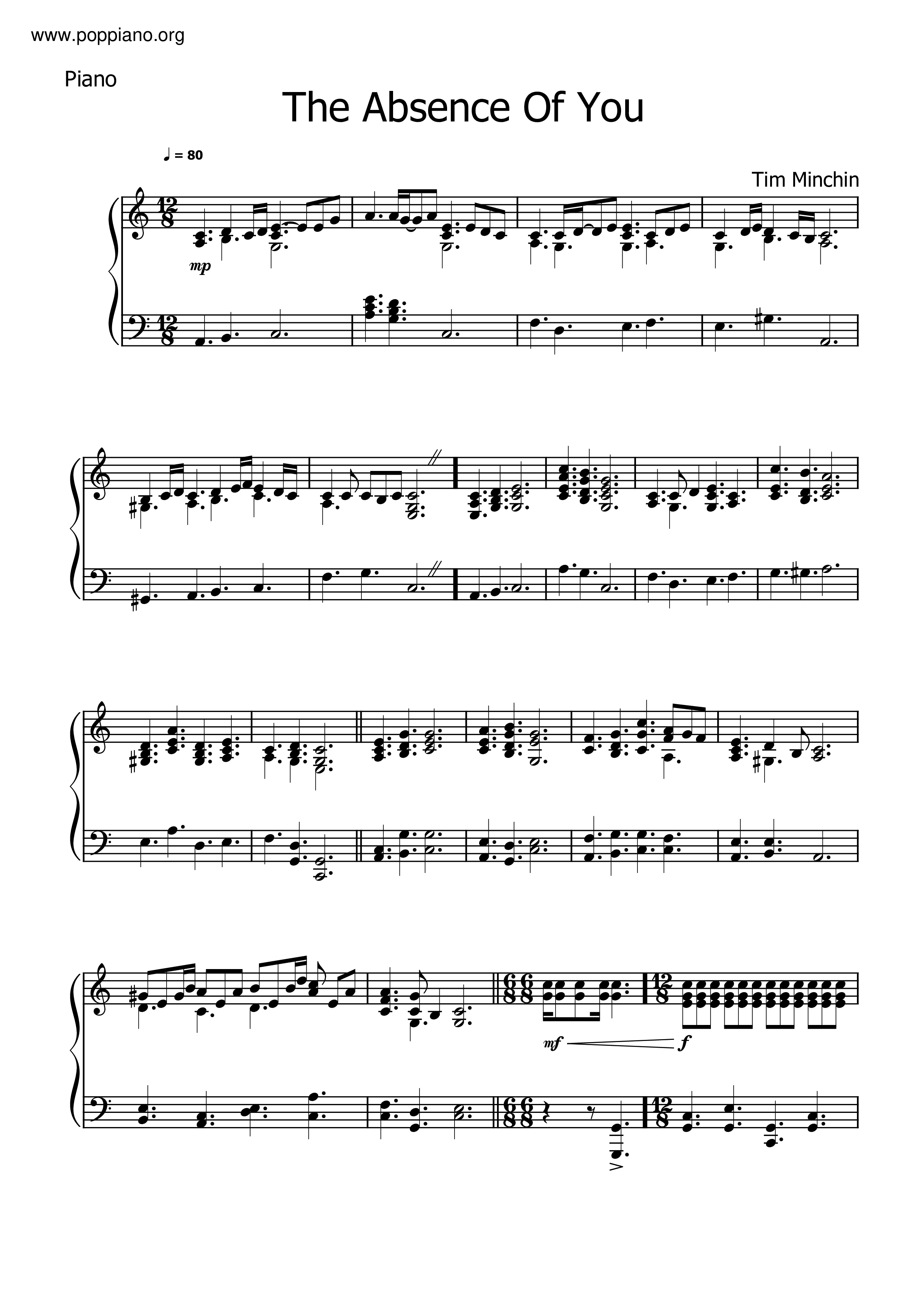 Tim Minchin-The Absence Of You Sheet Music pdf, - Free Score Download ★