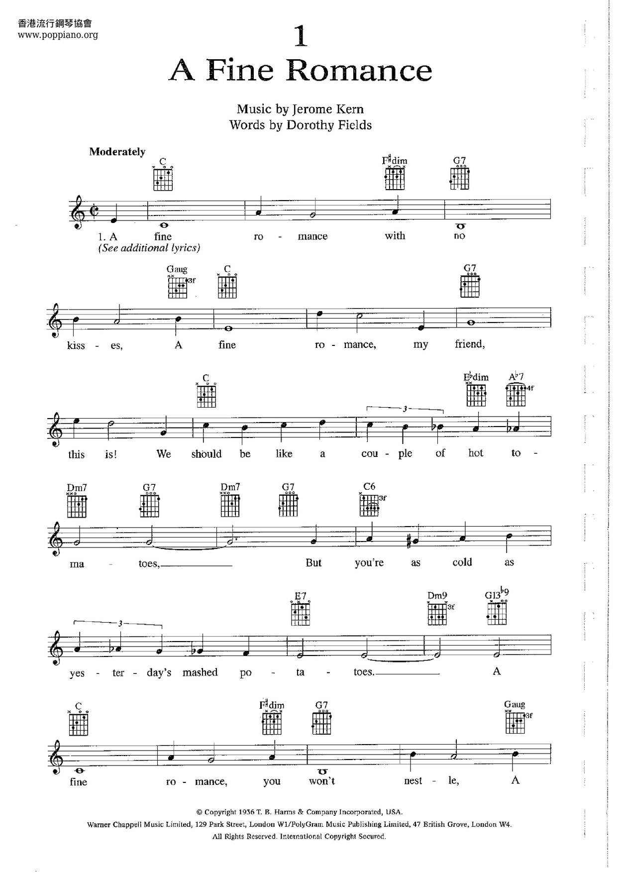 Frank Sinatra-A Fine Romance Sheet Music pdf, - Free Score Download ★