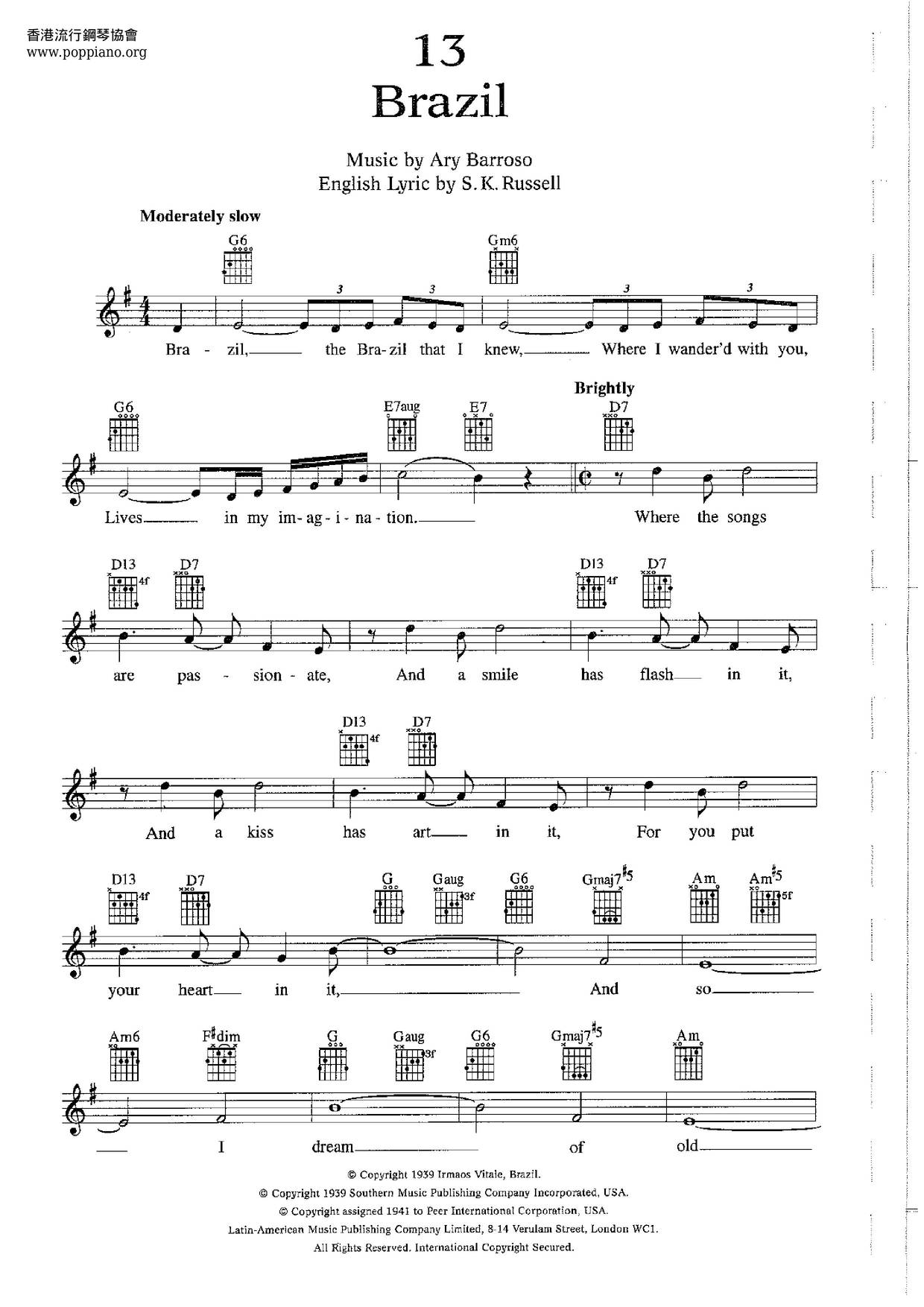 Frank Sinatra-Brazil Sheet Music pdf, - Free Score Download ★