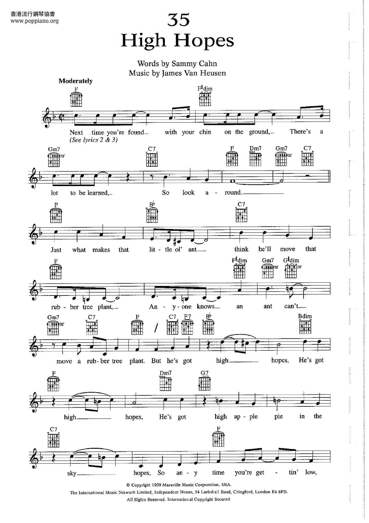 Frank Sinatra-High Hopes 琴譜pdf-香港流行鋼琴協會琴譜下載 ★