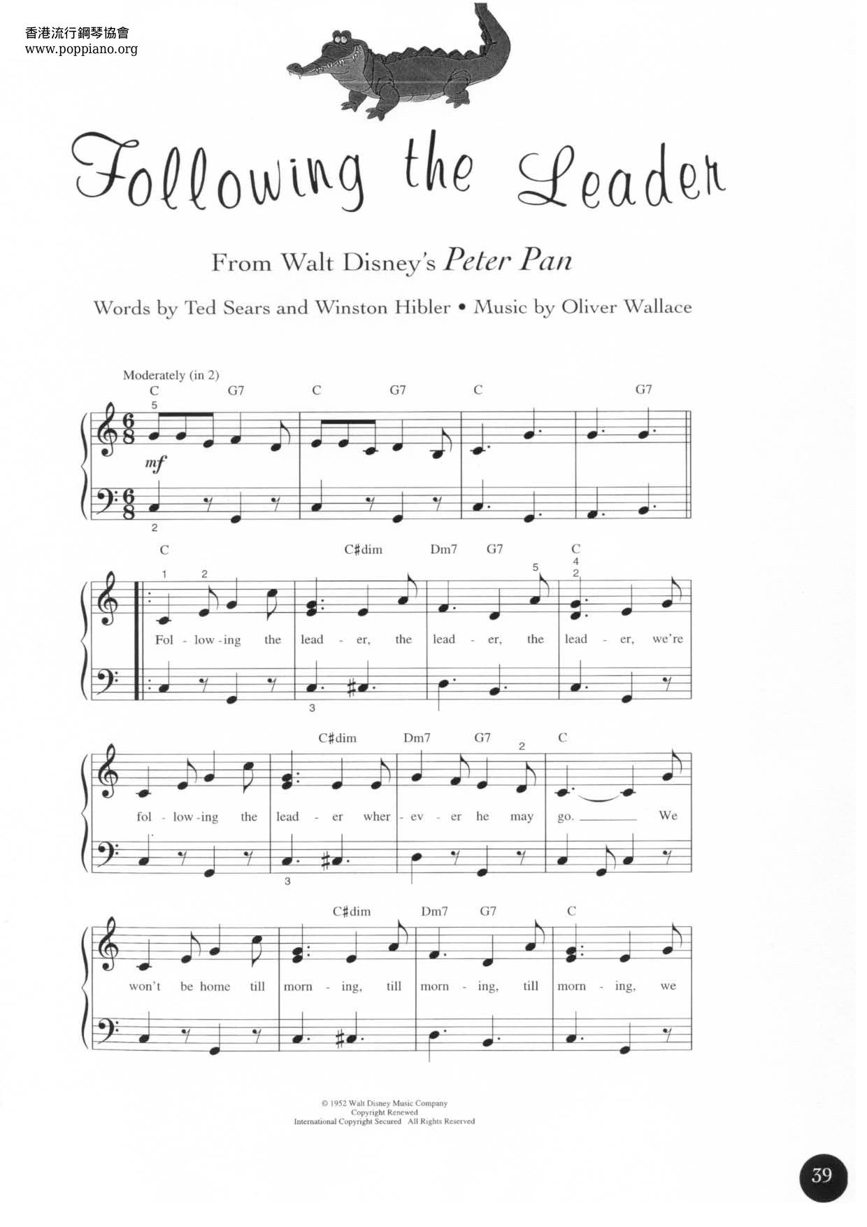 Movie Soundtrack-Peter Pan - Follow The Leader Sheet Music pdf, (ディズニー ...