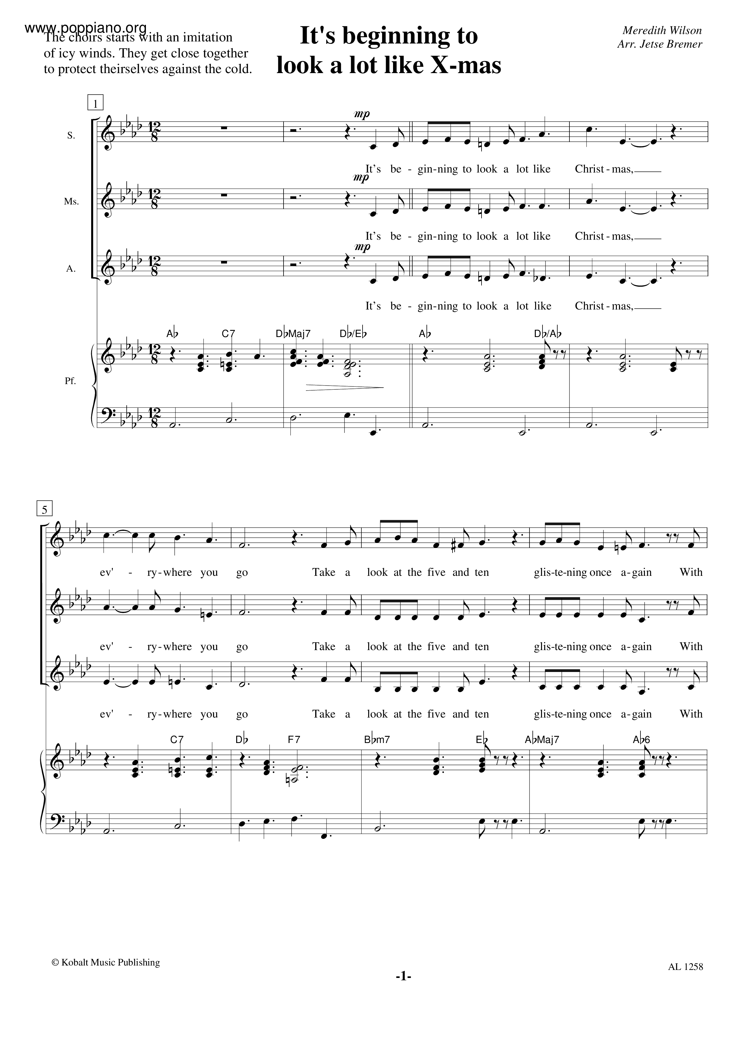 Michael Buble-It's Beginning To Look A Lot Like Christmas Sheet Music pdf, - Free Score Download ★