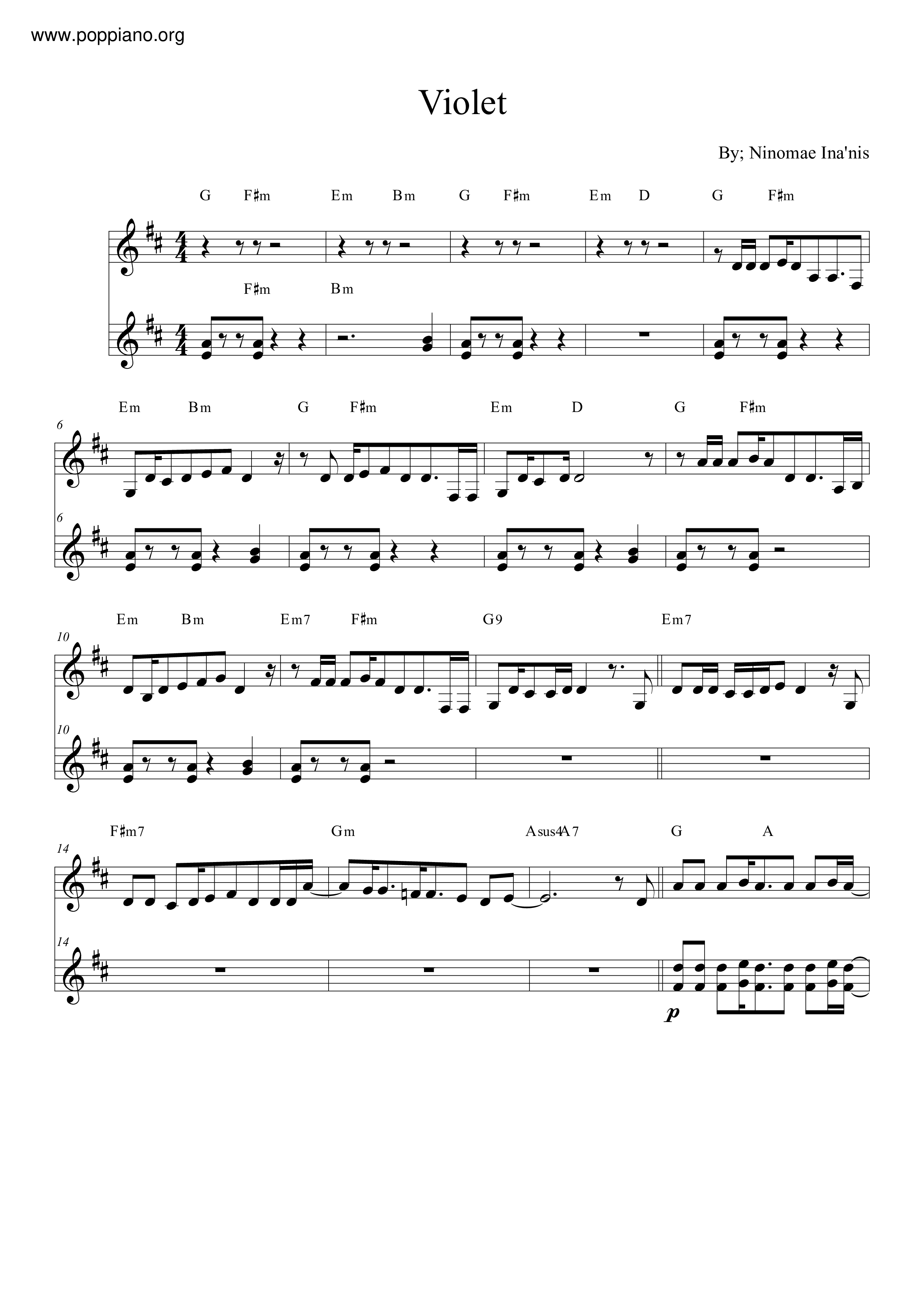 Ninomae Ina'nis-Violet Sax Score pdf, - Free Score Download ★