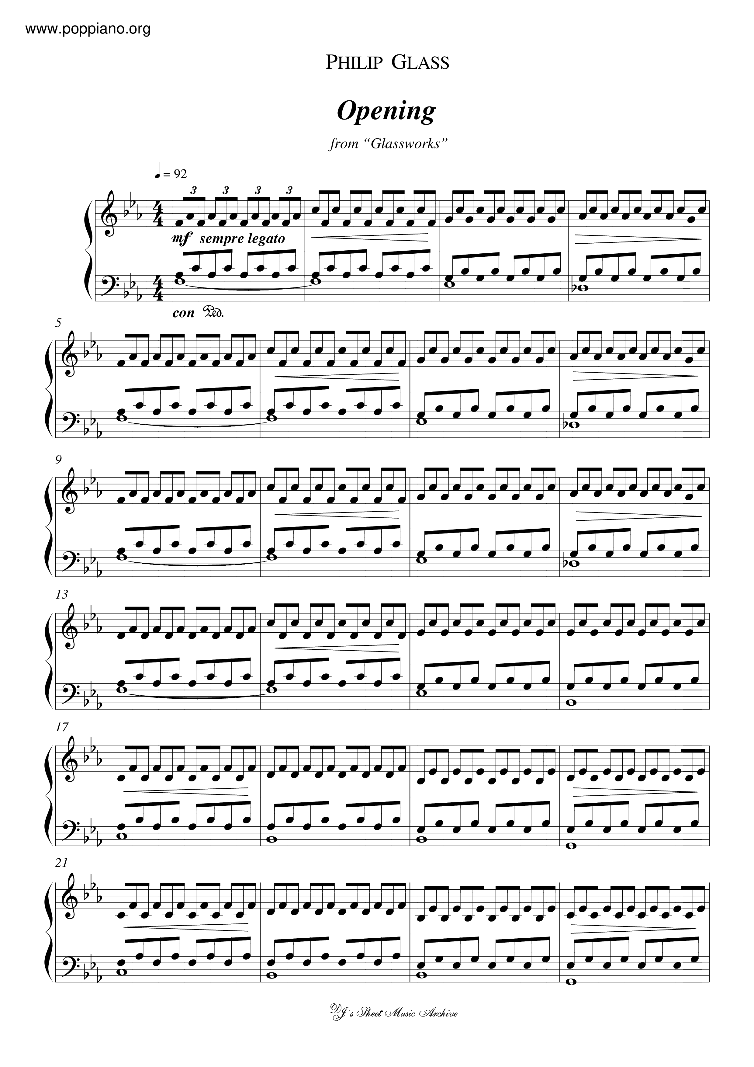 Philip Glass-Glassworks Sheet Music pdf, - Free Score Download ★
