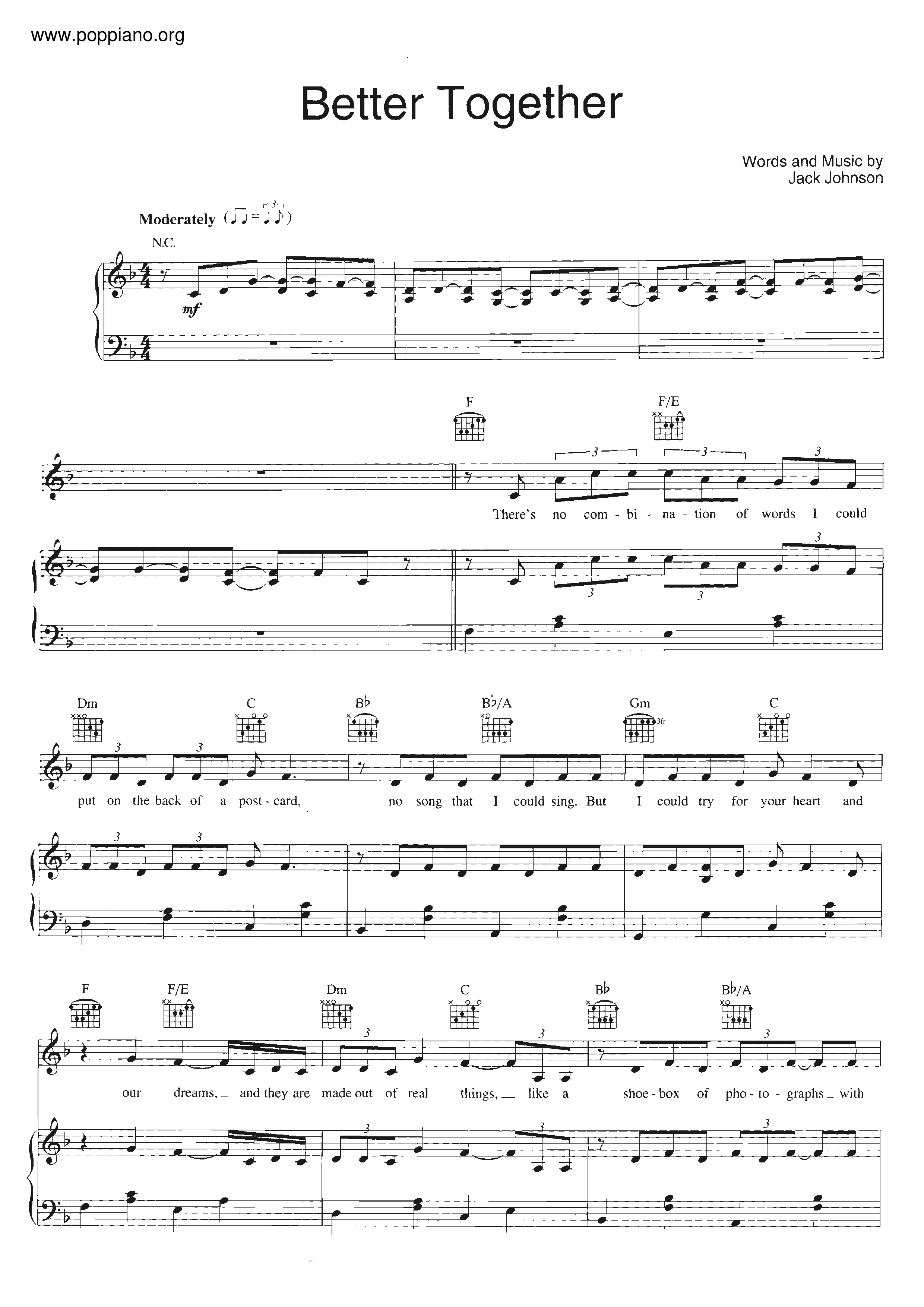 Jack Johnson-Better Together Sheet Music pdf, - Free Score Download ★