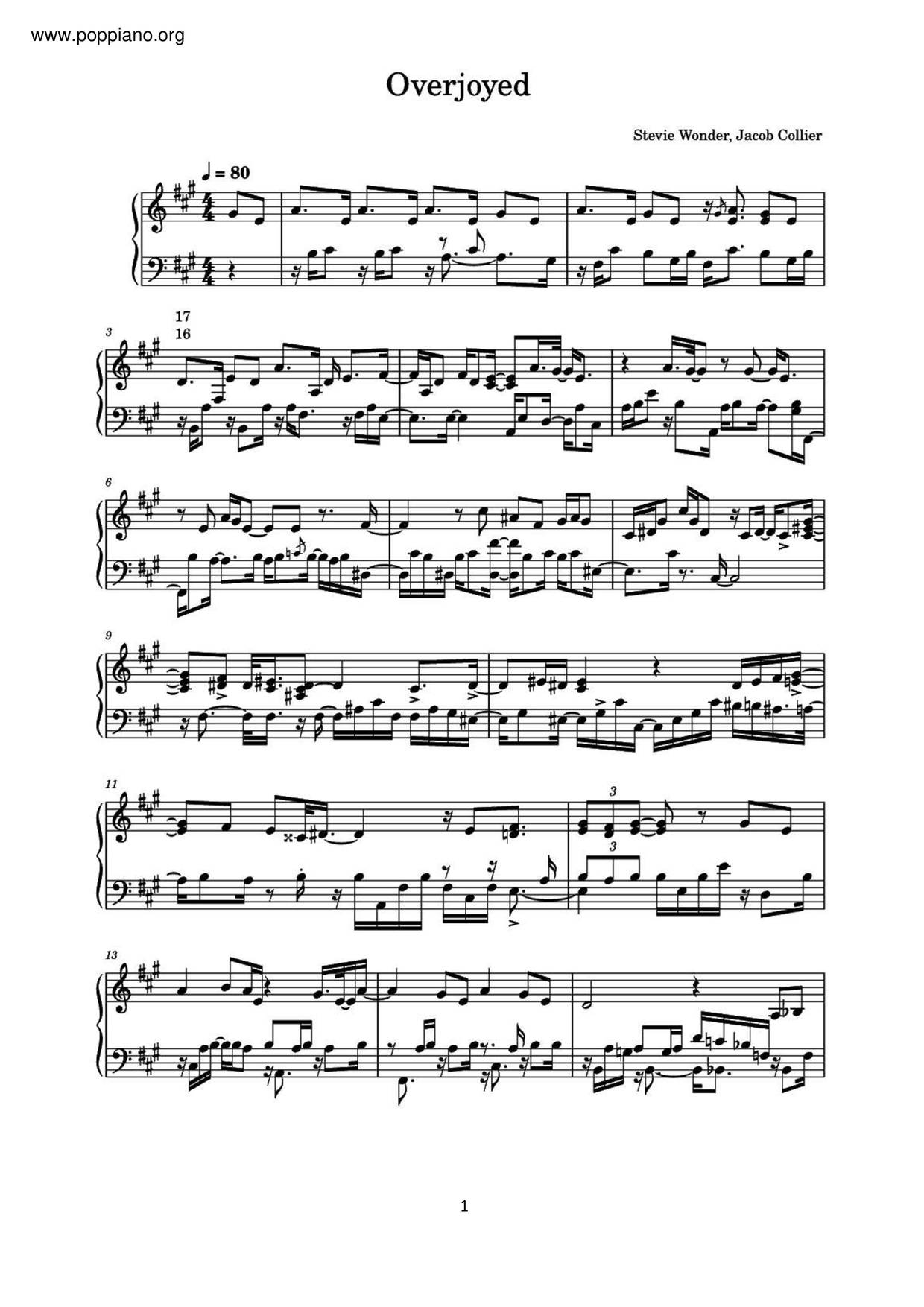 Stevie Wonder-Overjoyed Sheet Music pdf, - Free Score Download ★