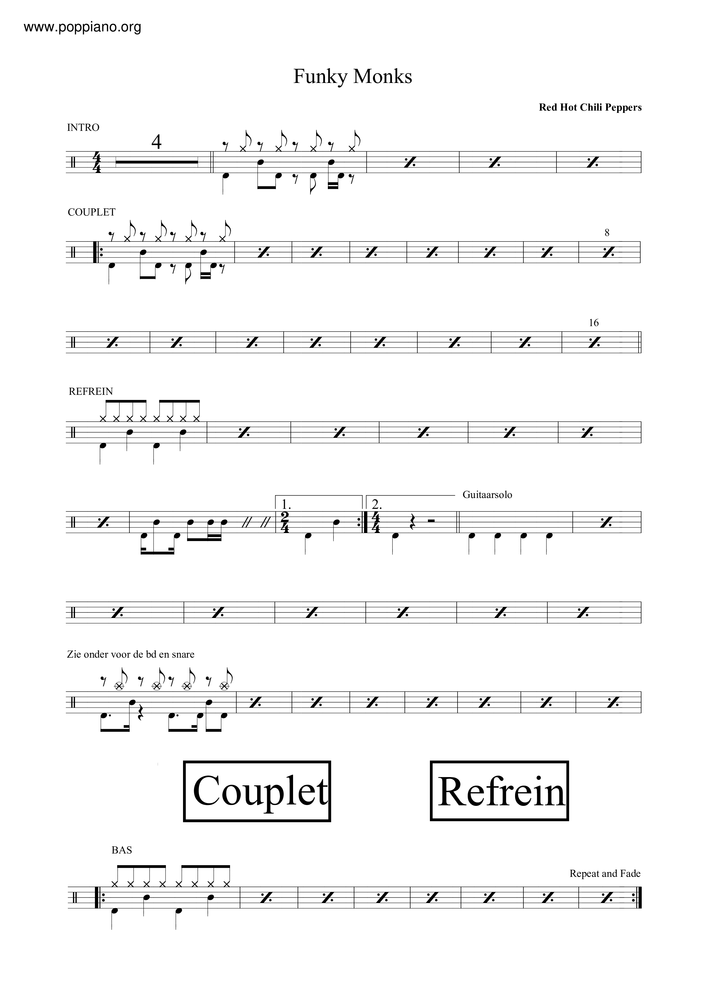 Red Hot Chili Peppers-Funky Monks Drum Tab pdf, - Free Score Download ★