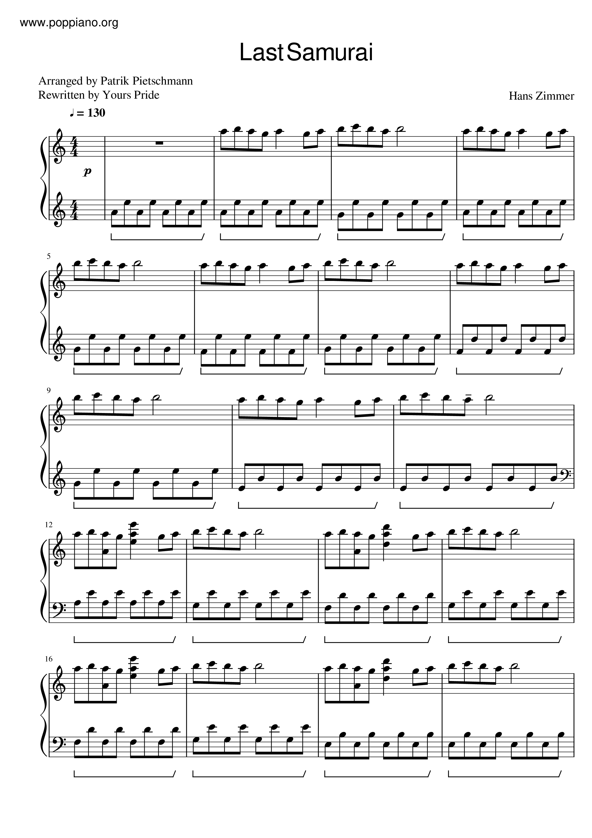 Hans Zimmer-The Last Samurai Sheet Music pdf, - Free Score Download ★