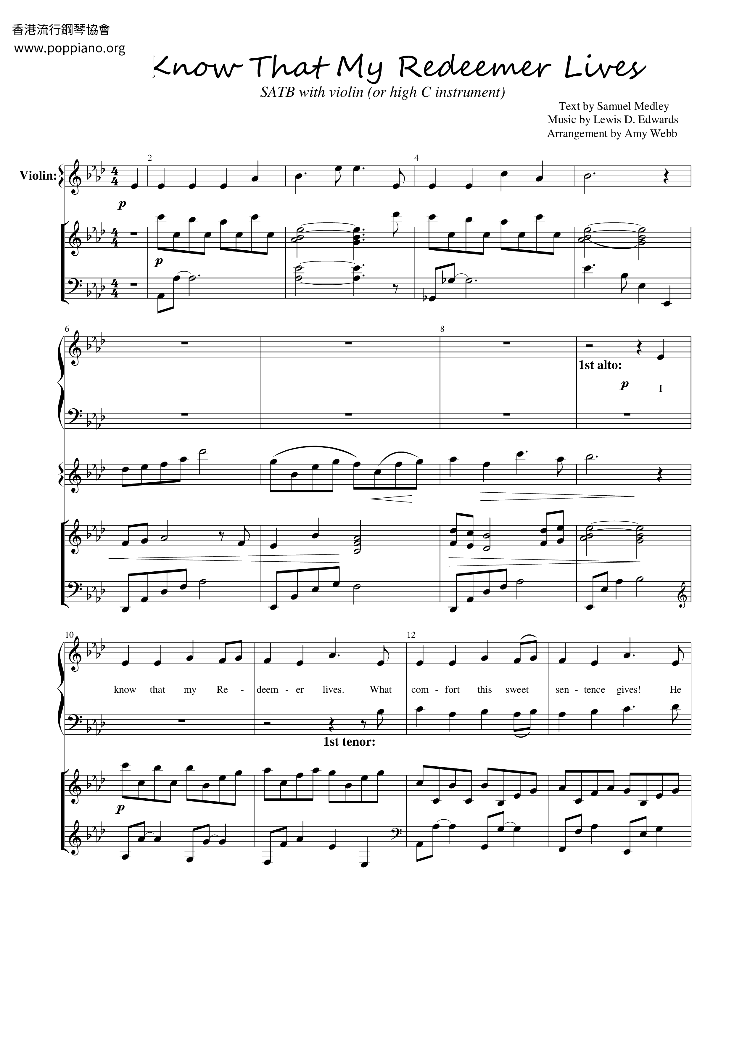 Hymn I Know That My Redeemer Lives Sheet Music Pdf Free Score Download ★