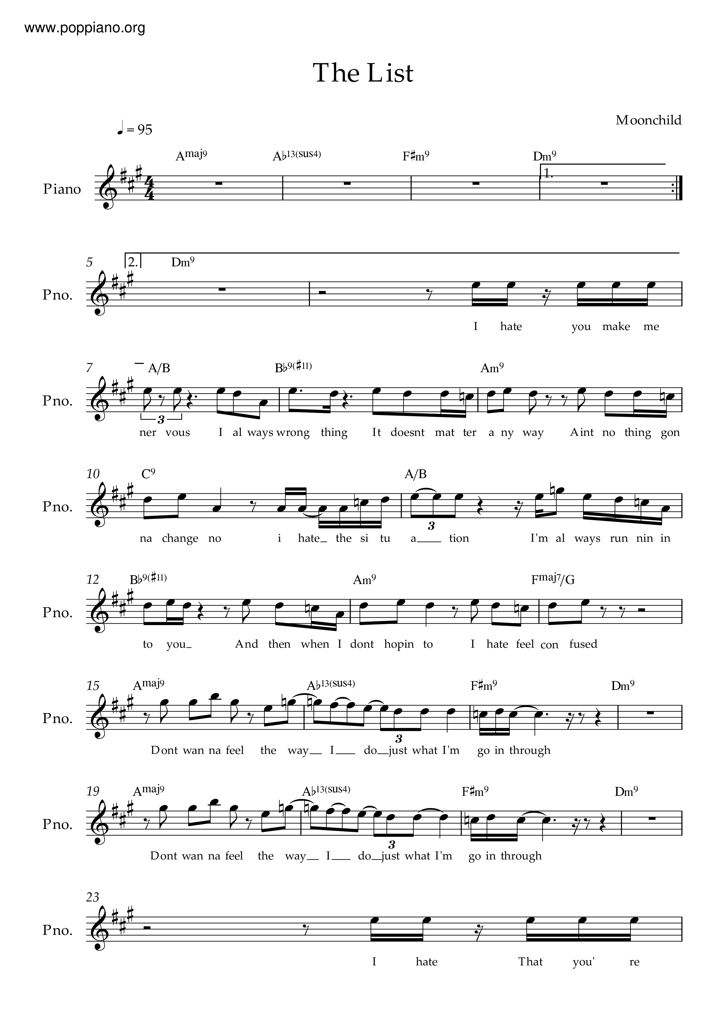 Moon Child-The List Sheet Music pdf, - Free Score Download ★
