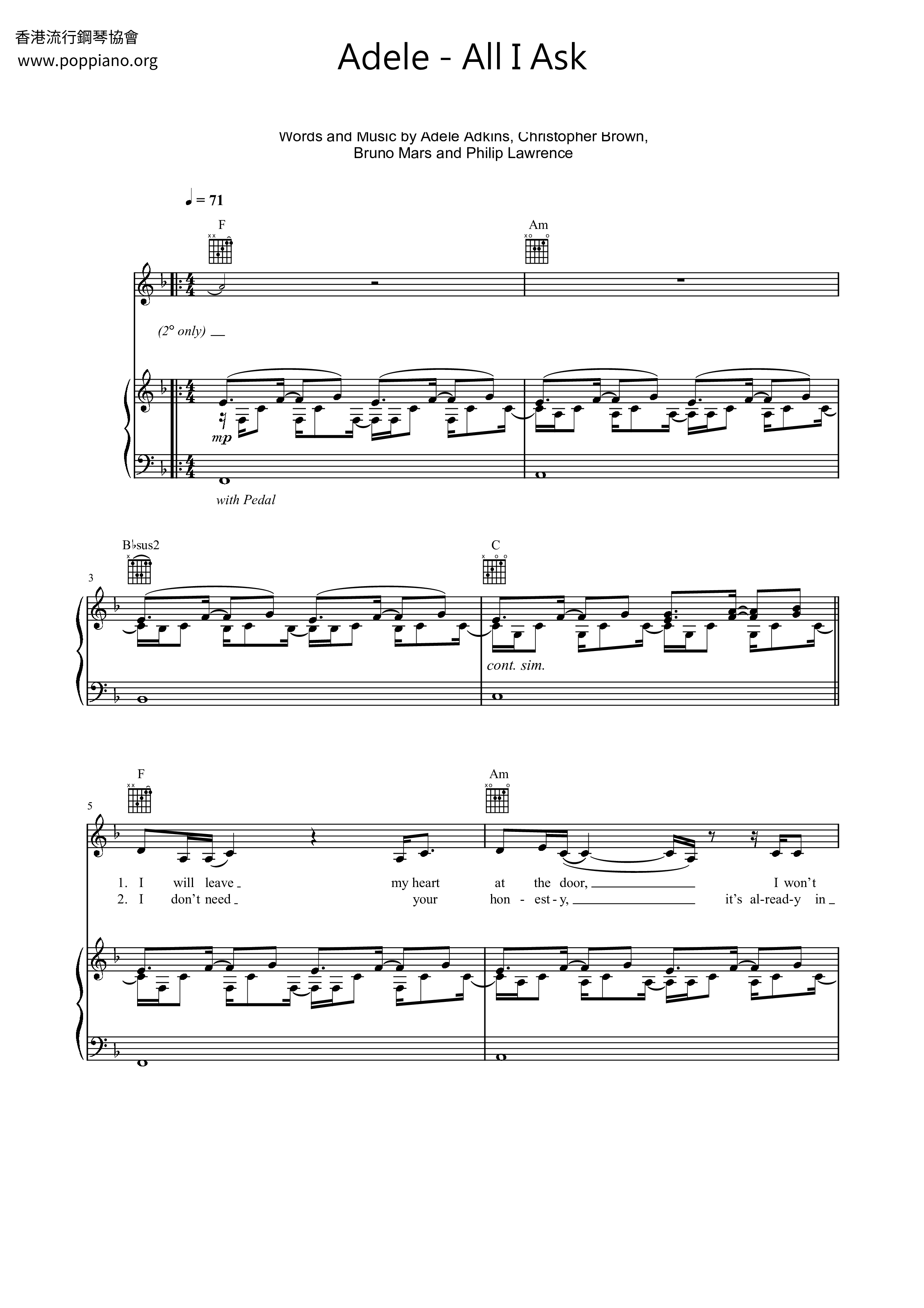 All I Ask- PDF琴譜免費下載 - 香港流行鋼琴協會 ★