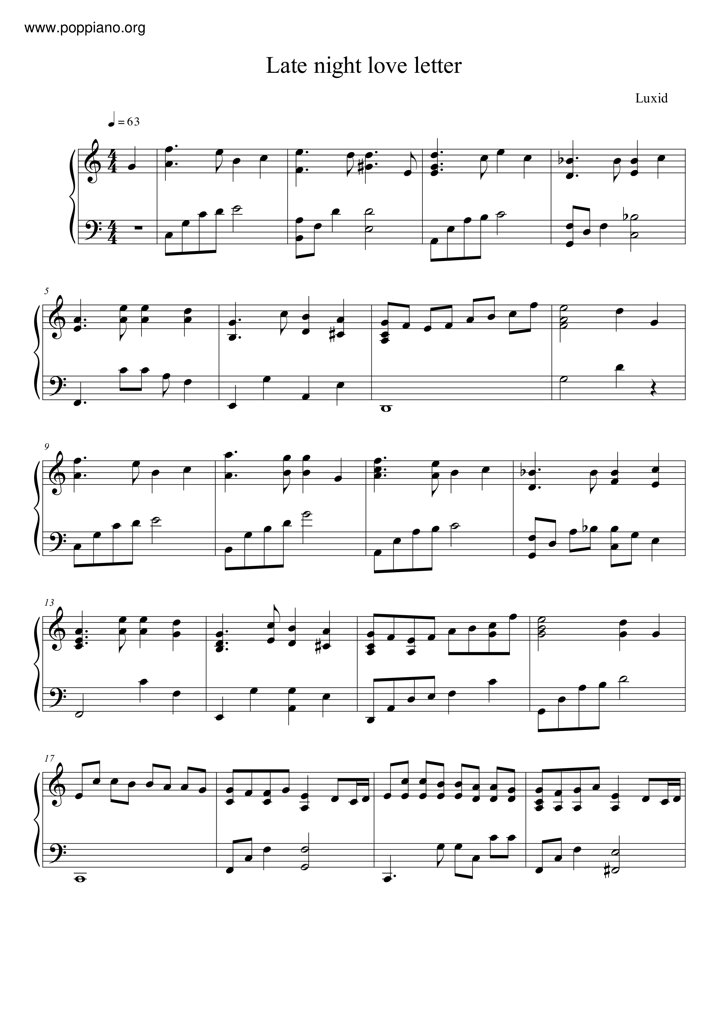 Luxid-Late Night Love Letter Sheet Music pdf, - Free Score Download ★