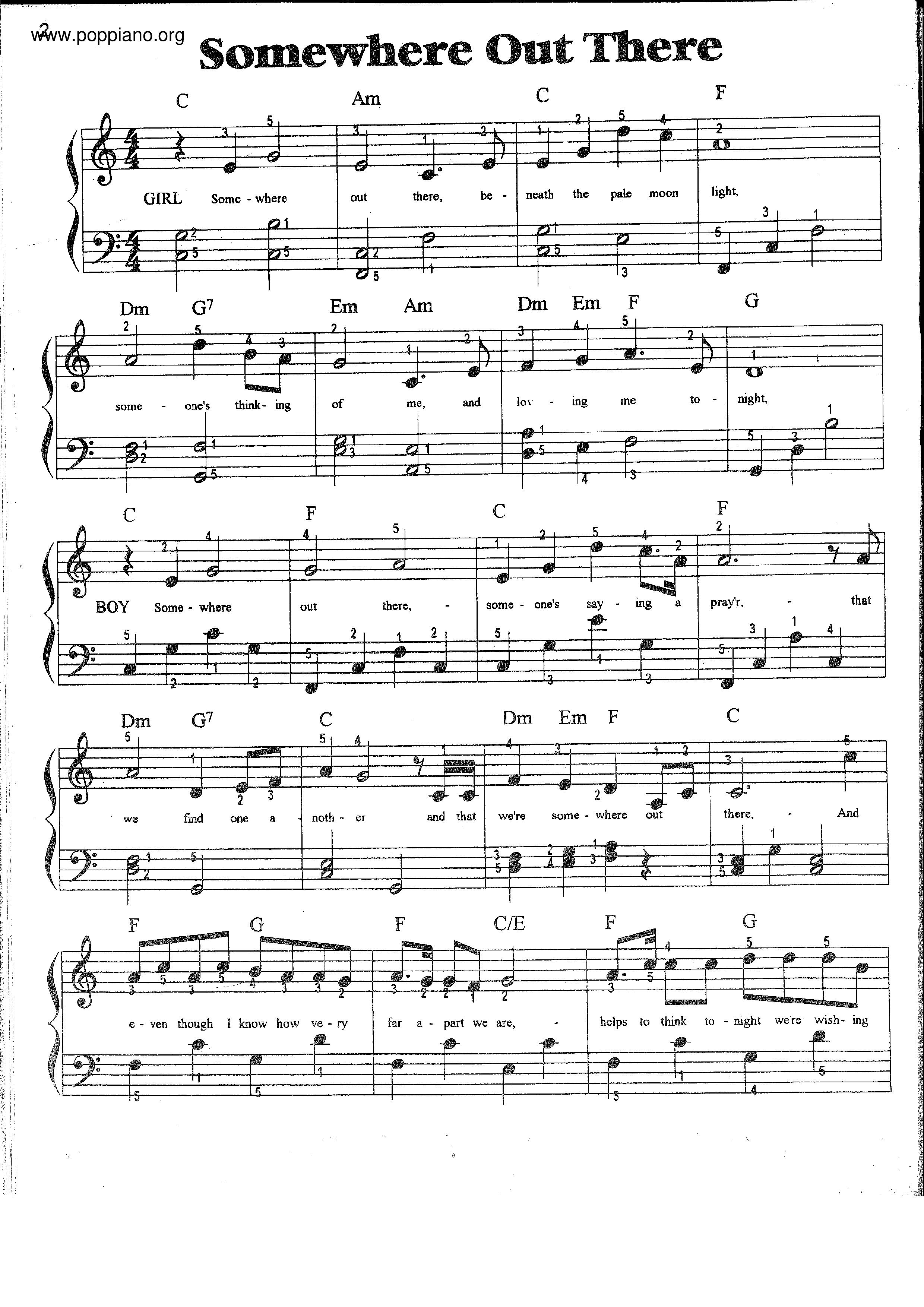 Somewhere Out ThereAll Versions - Sheet Music / Piano Score Free PDF ...
