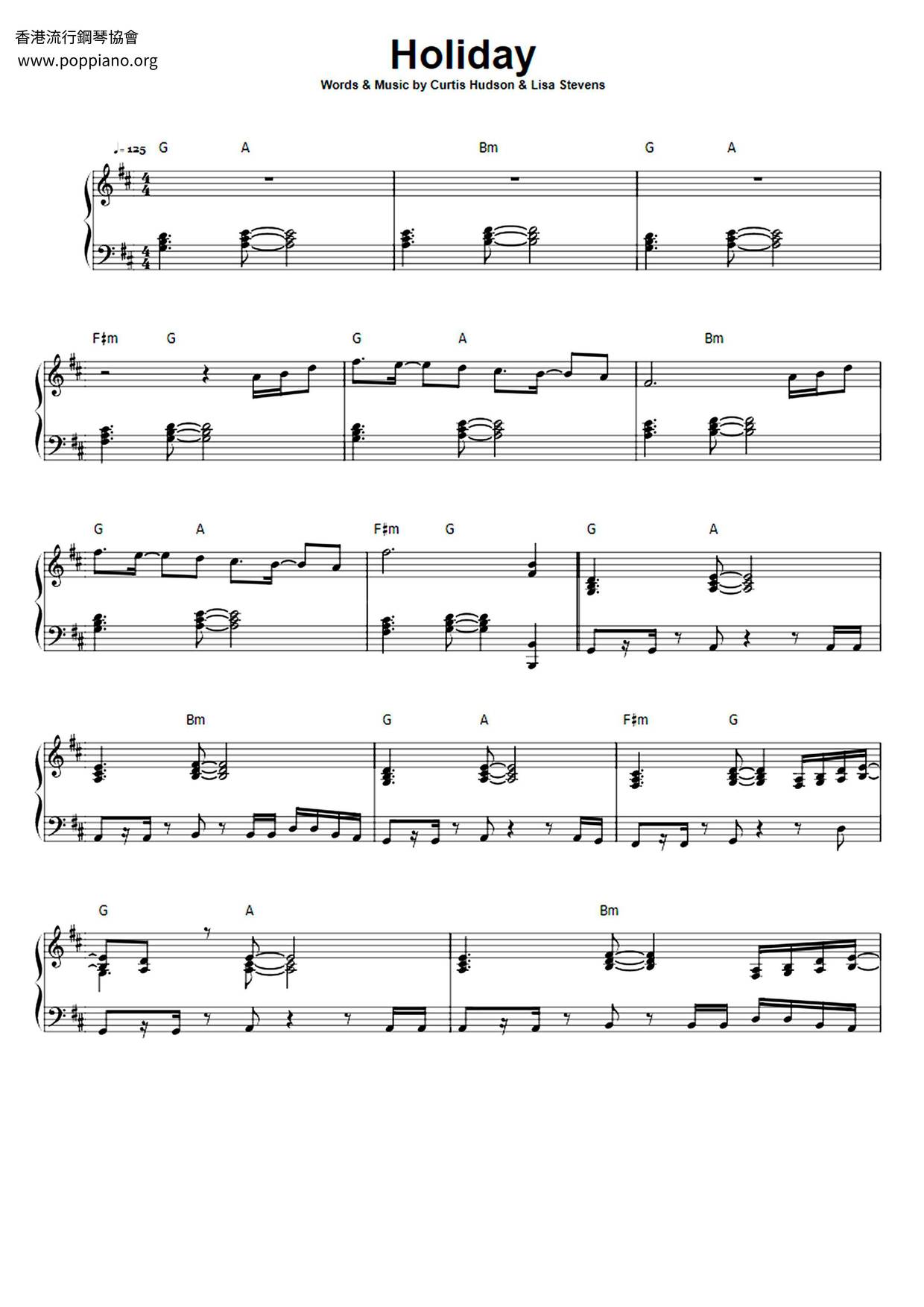 Holiday- PDF琴譜免費下載 - 香港流行鋼琴協會 ★