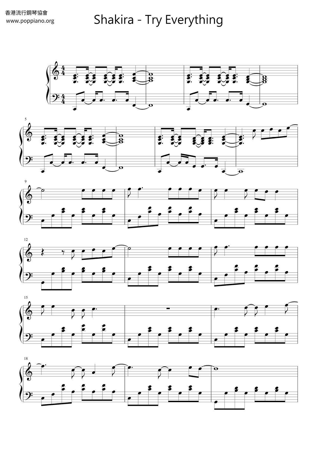 Shakira-Zootopia - Try Everything Sheet Music pdf, - Free Score Download ★