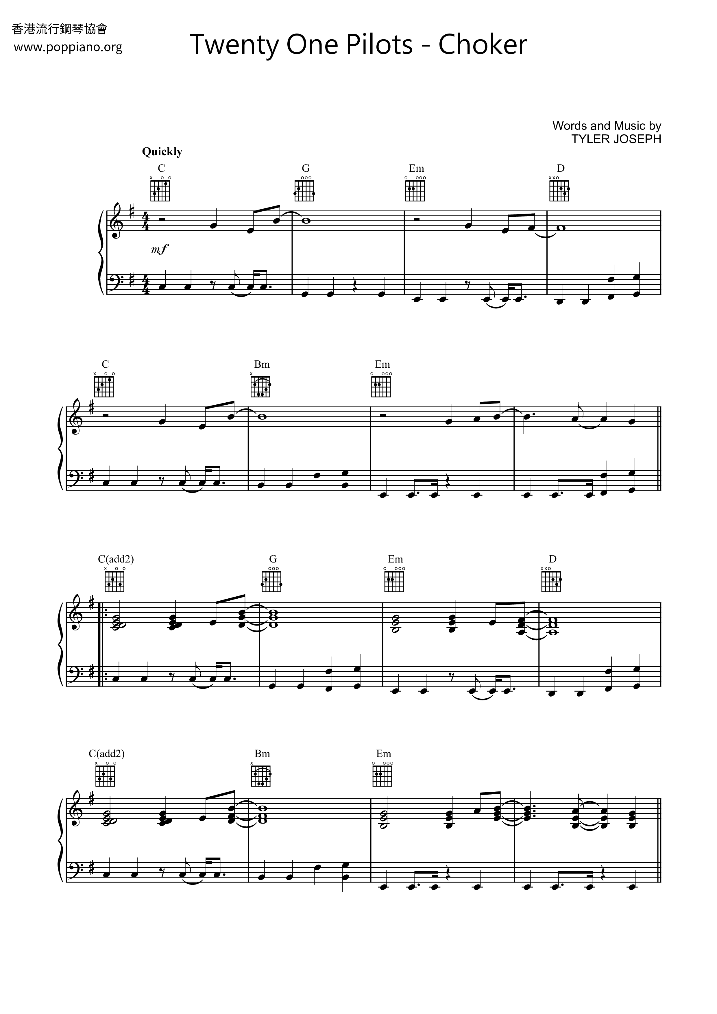 Twenty One Pilots-Choker Sheet Music pdf, - Free Score Download ★